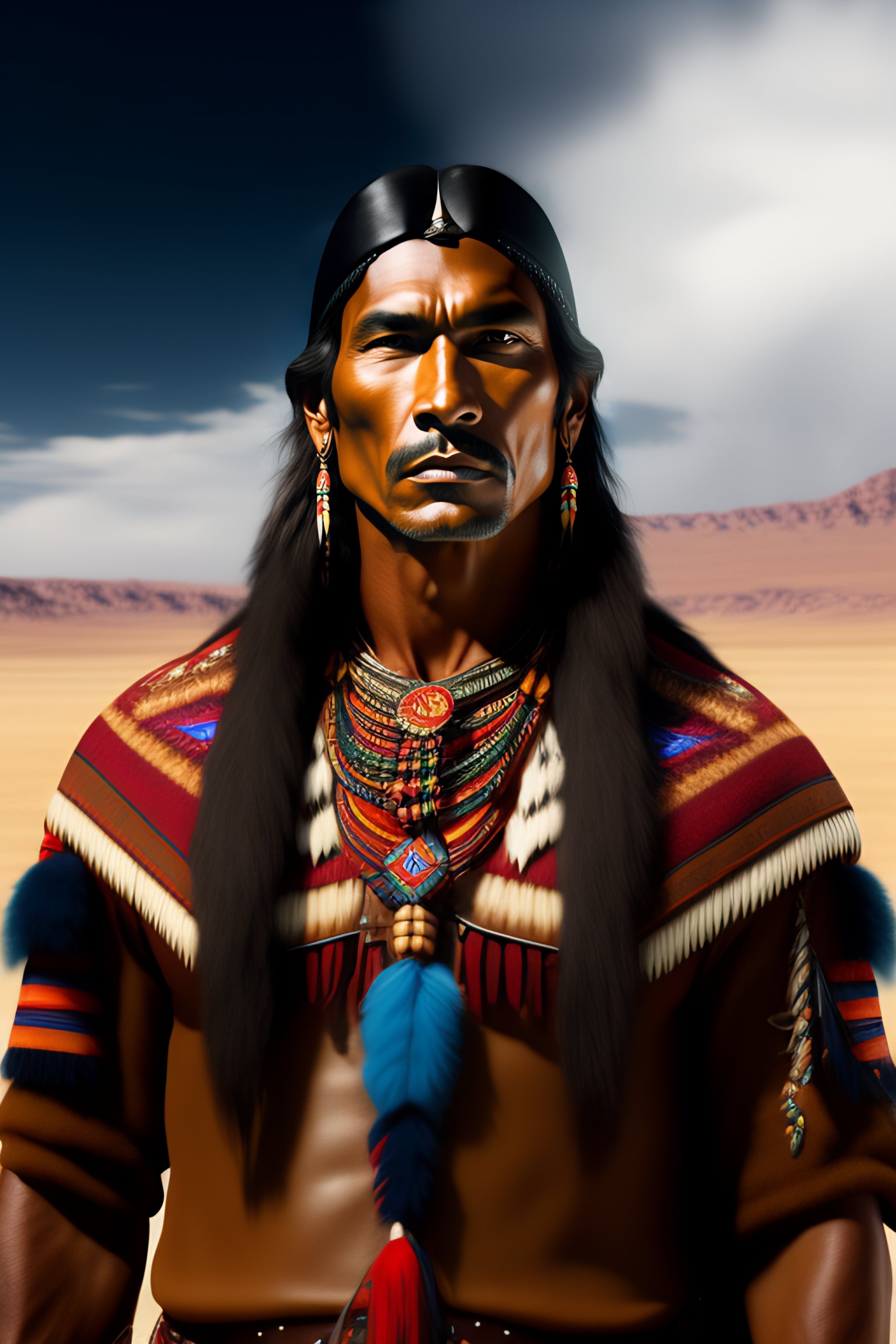 Lexica - Native american man portrait in 3d digital art with mustang ...