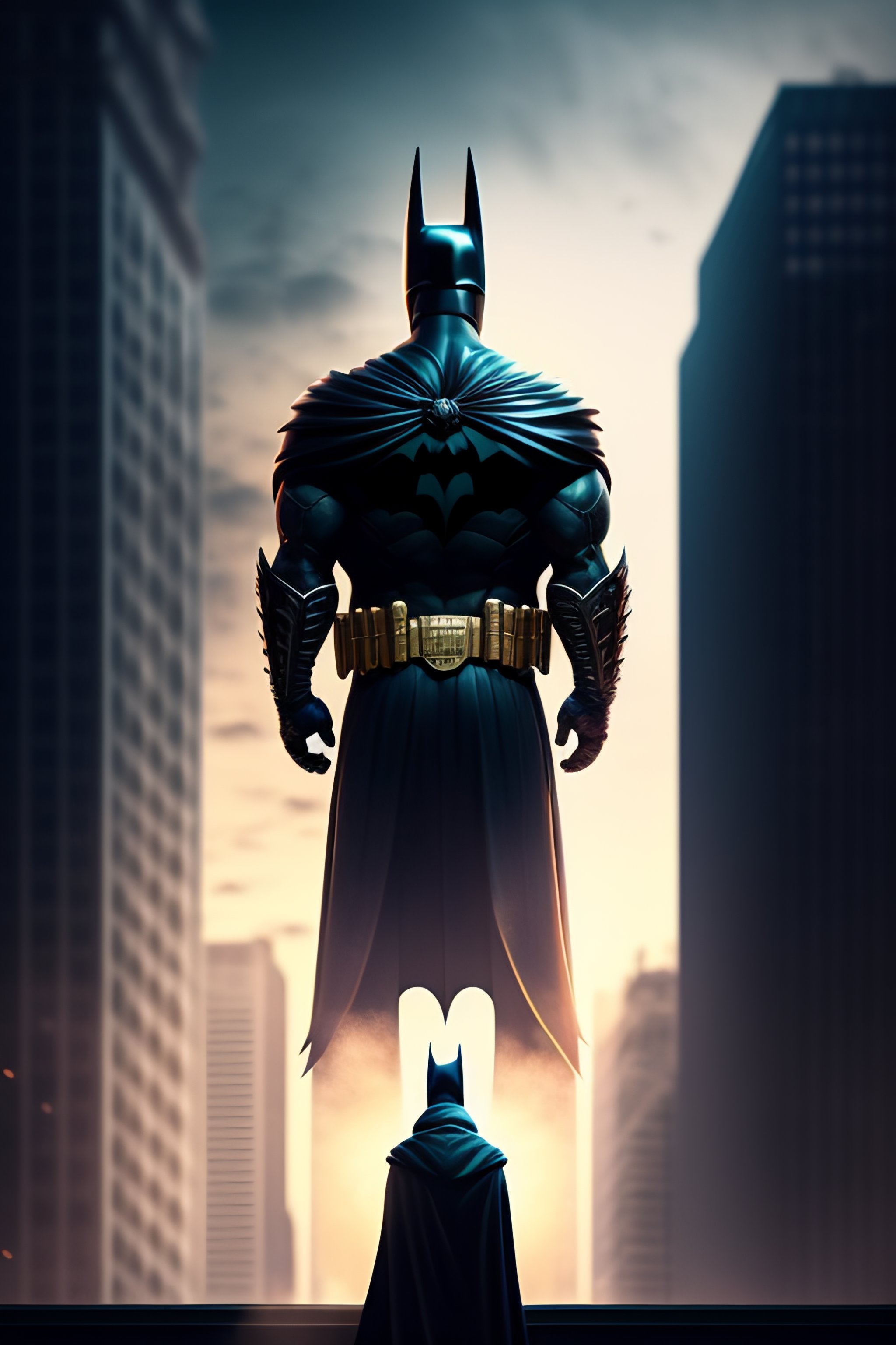 Lexica - Batman standing on rooftop looking down at street