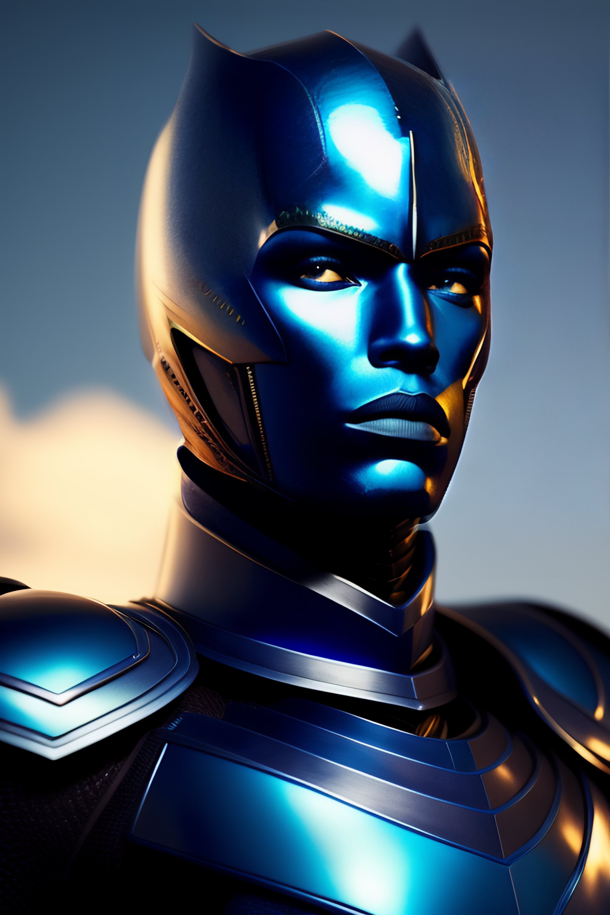 Lexica - Megamind, blue, man, black armor, big head