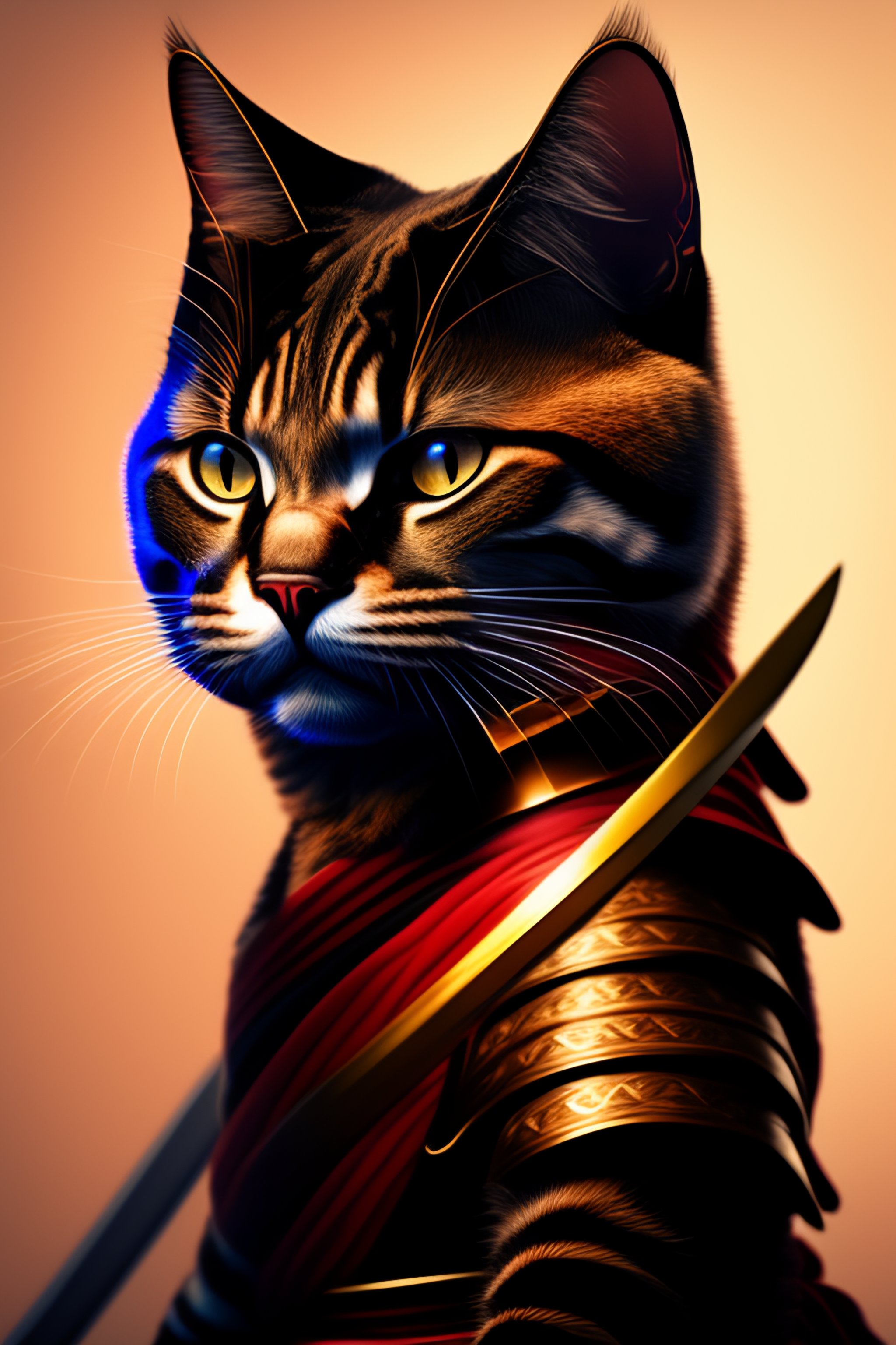 Lexica - Samurai angry cat ready to fight with katana.