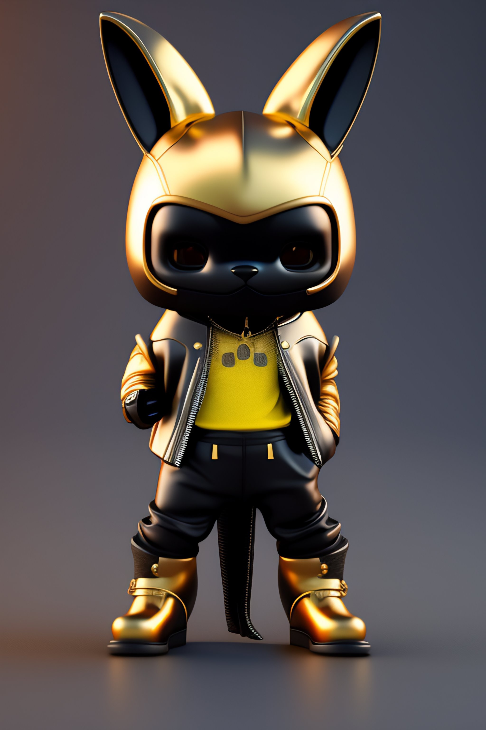 Lexica - Black humanoid rabbit with large white eyes leather jacket ...