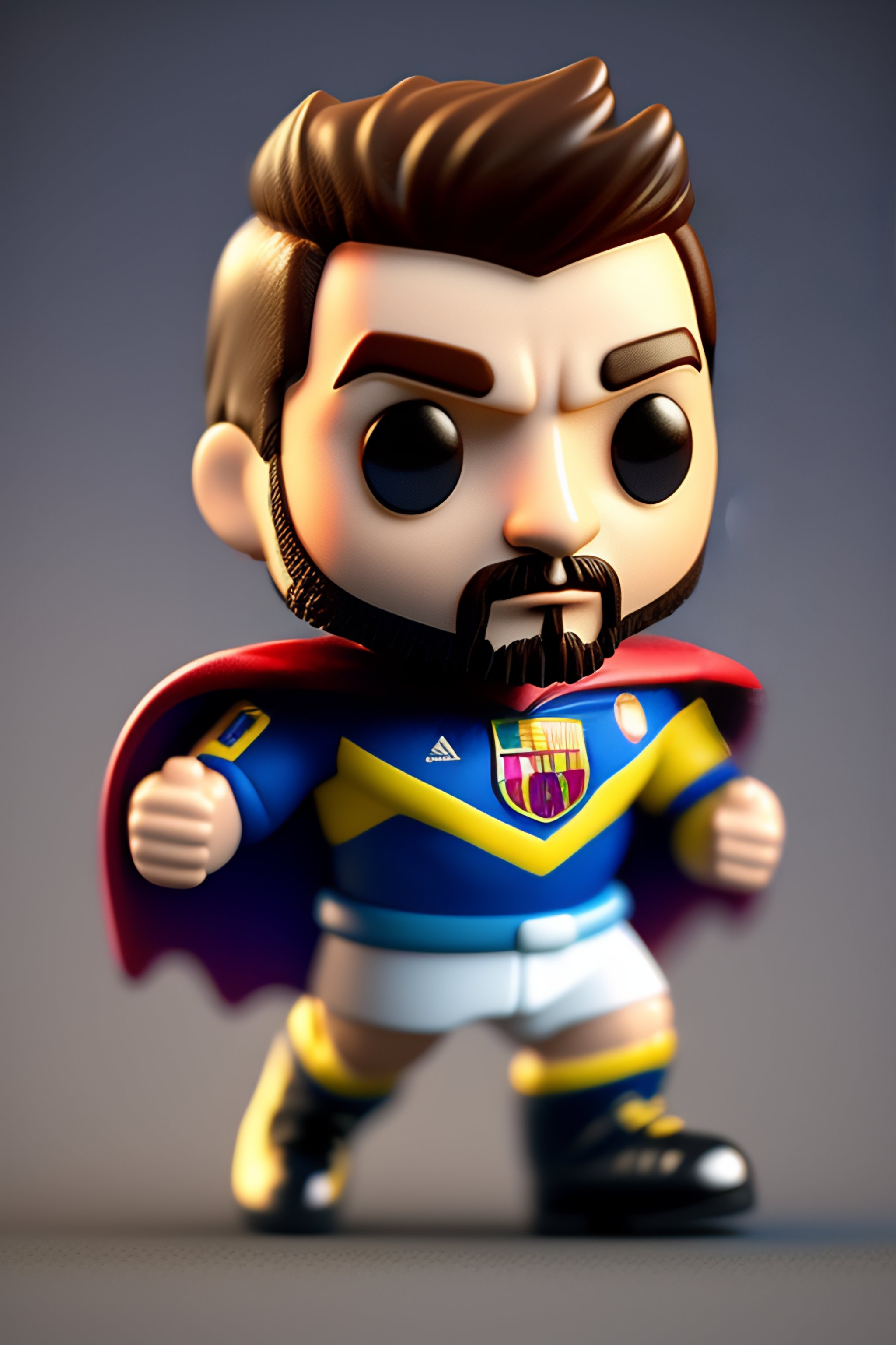 Lexica - 3d render of funko pop lionel messi wearing a superhero cape
