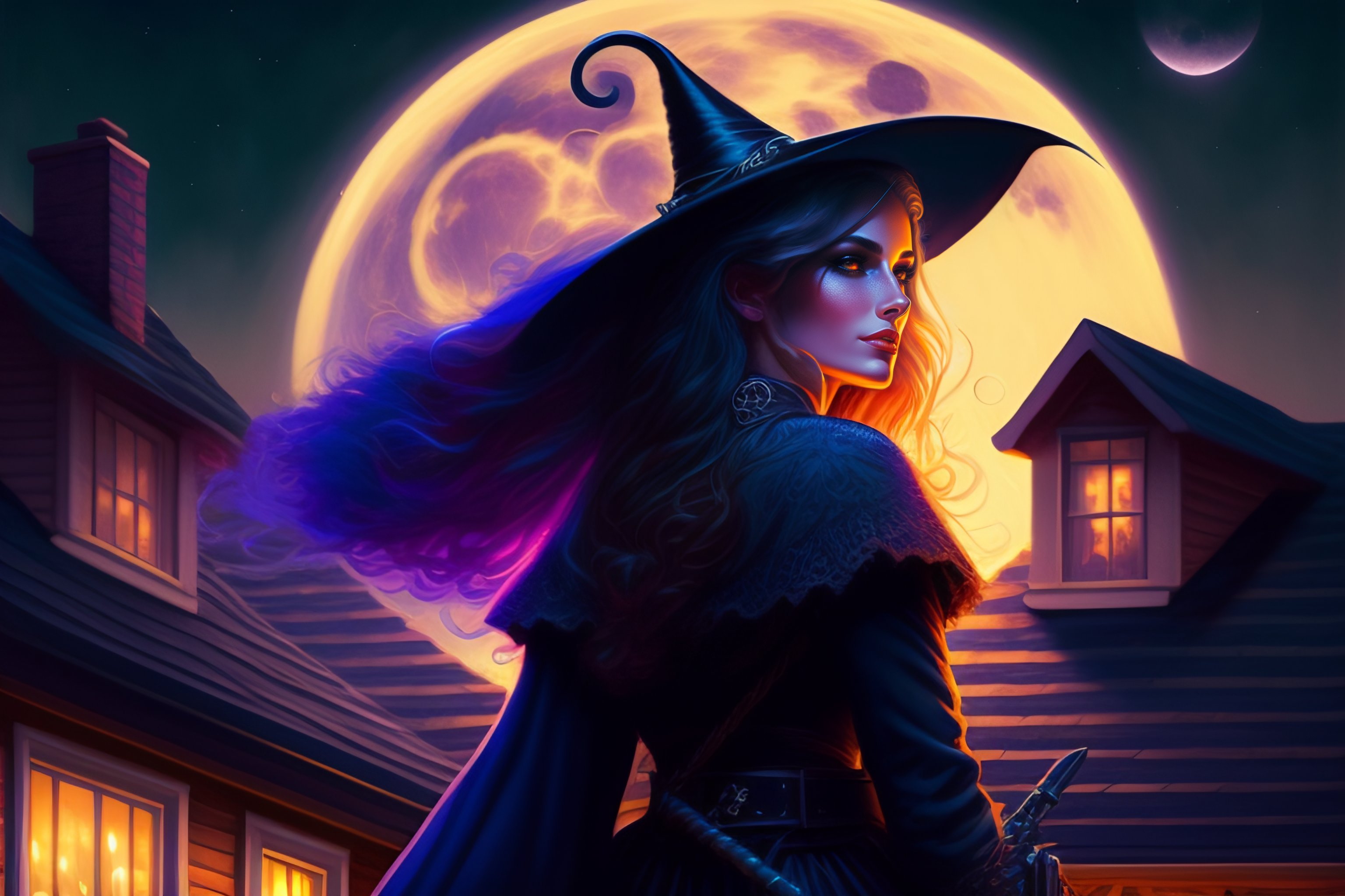 Lexica - Goth witch sitting on a roof holding a bag full of presents ...