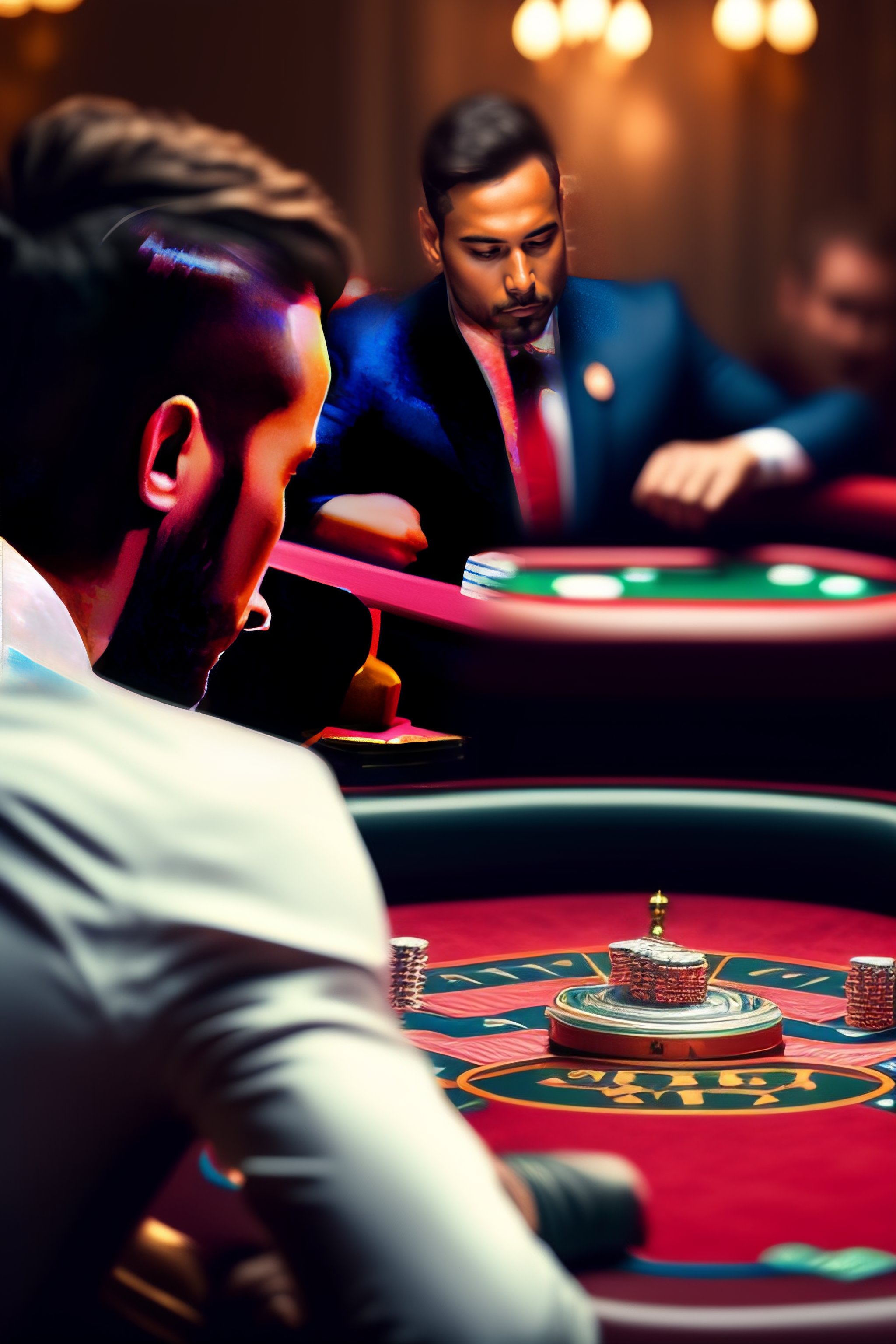 Lexica - Card dealer with half robot face At a poker table frontview ...