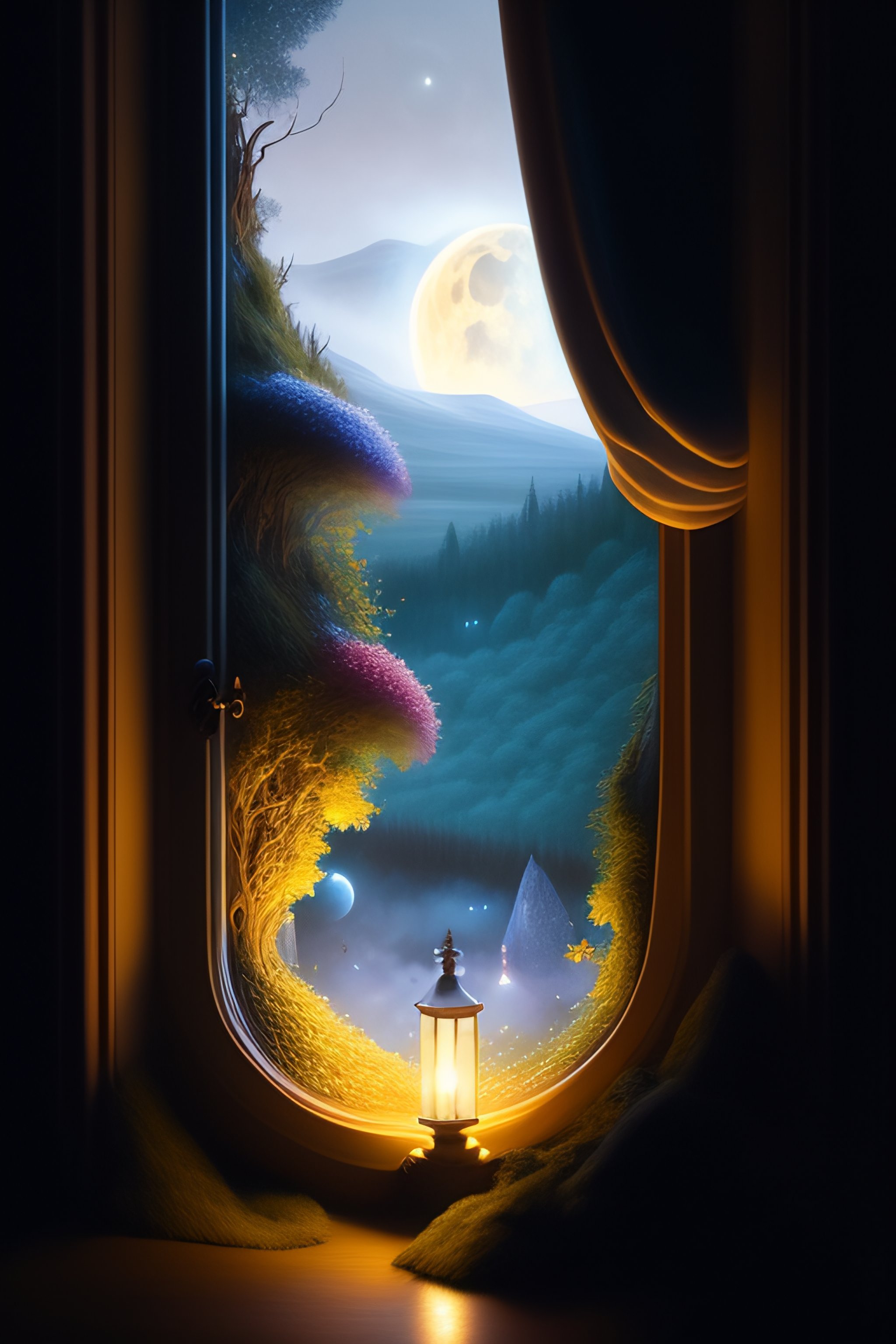 Lexica - The view from inside a fairy hole looking out a window into a ...