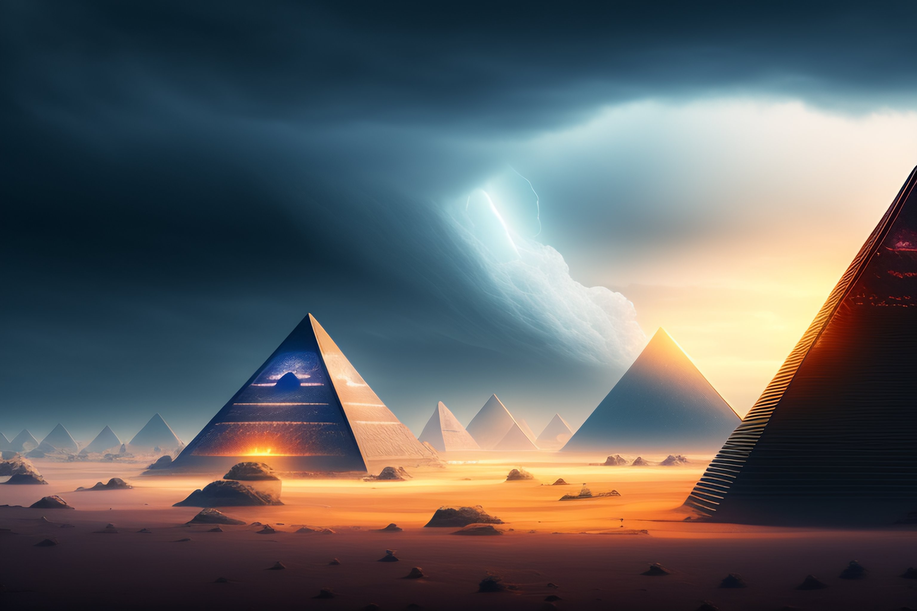 Lexica - Dystopian pyramids, background storm, computers, beautiful ...