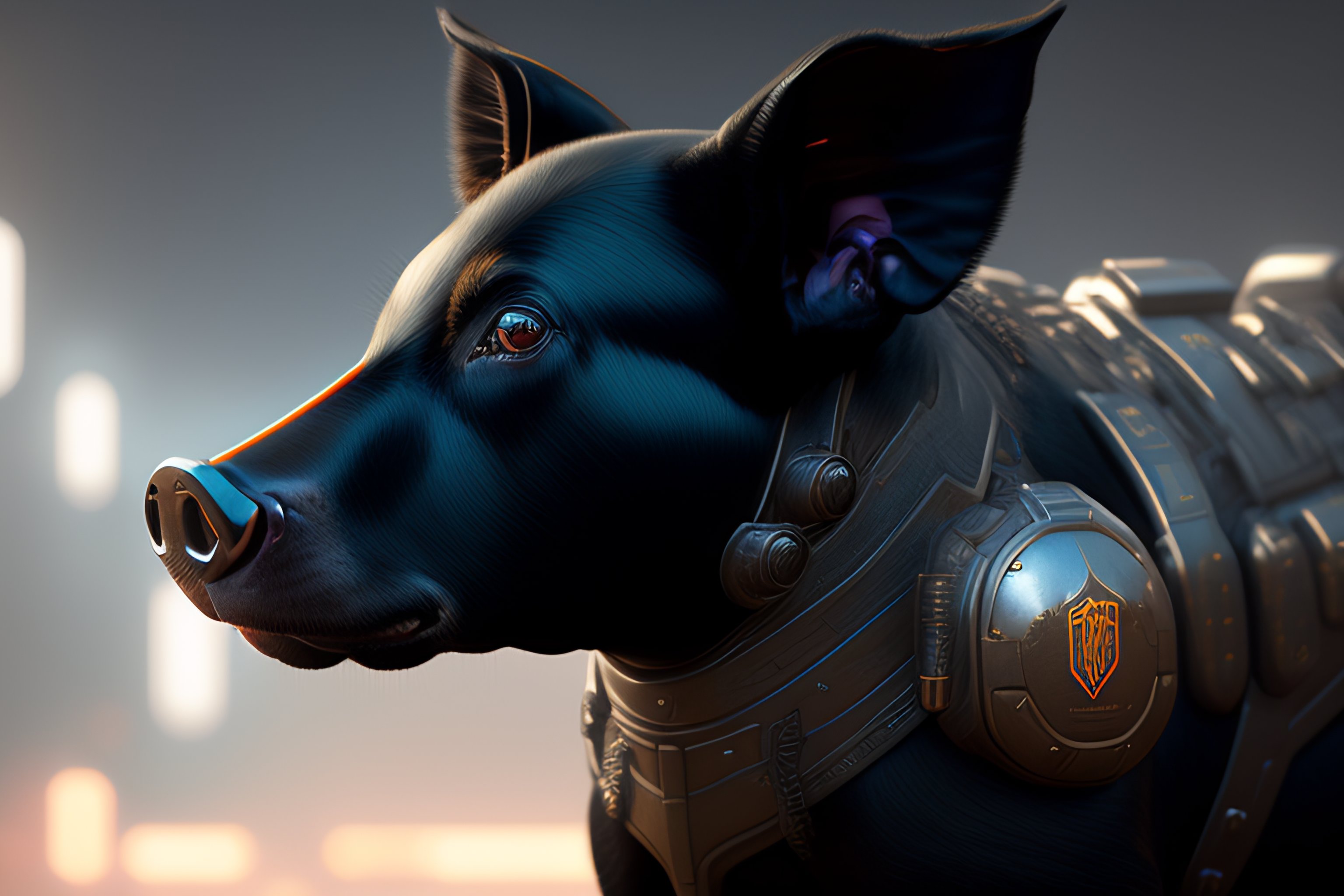 Lexica - Portrait painting of a cybernetic black pig with power armor ...