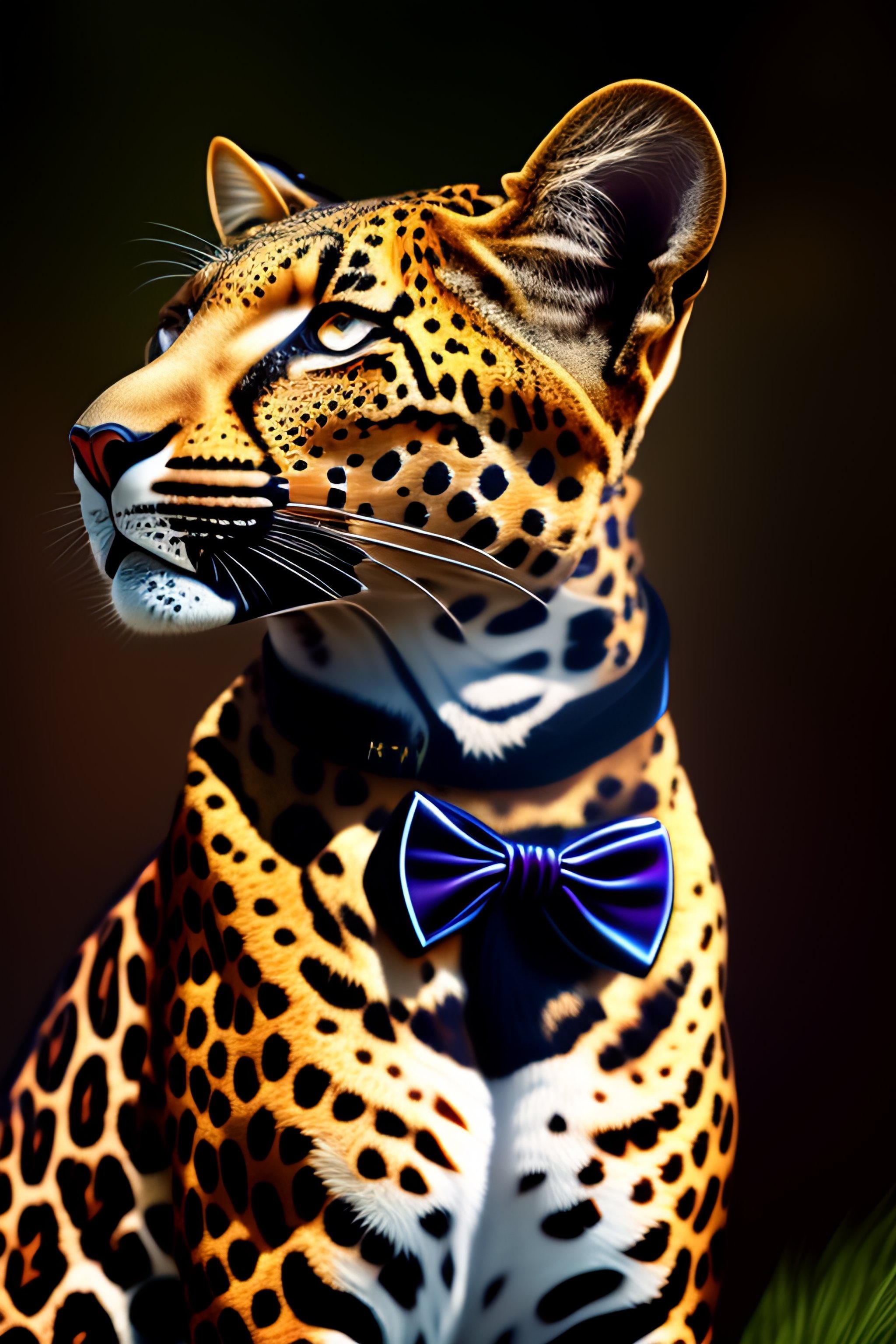 Lexica - Close up profile of a bow tied leopard, hyper realistic, central, cinematic light ...