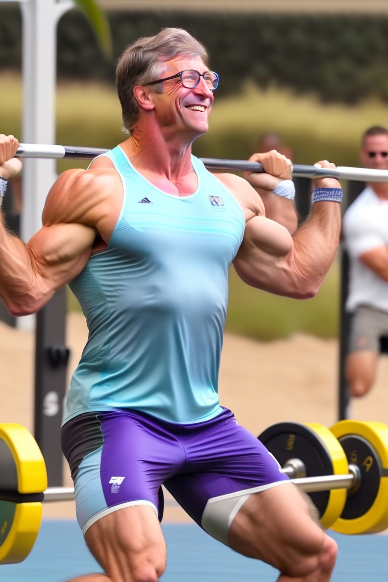 Lexica - Bill Gates in a muscular shape having 6 abs, wearing a tank ...