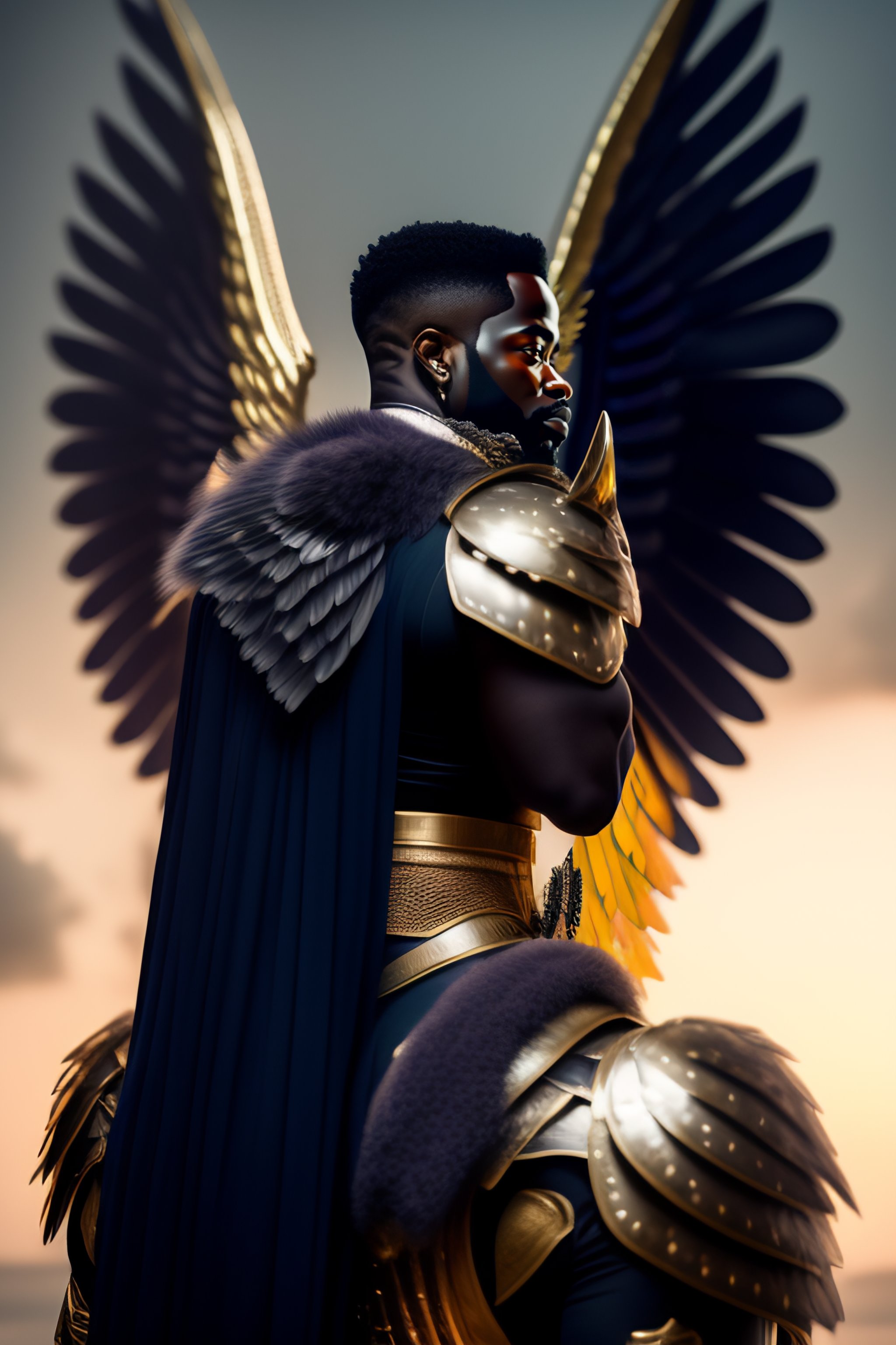 Lexica - Portrait of Sarkodie, dressed as armored angel, with wings ...