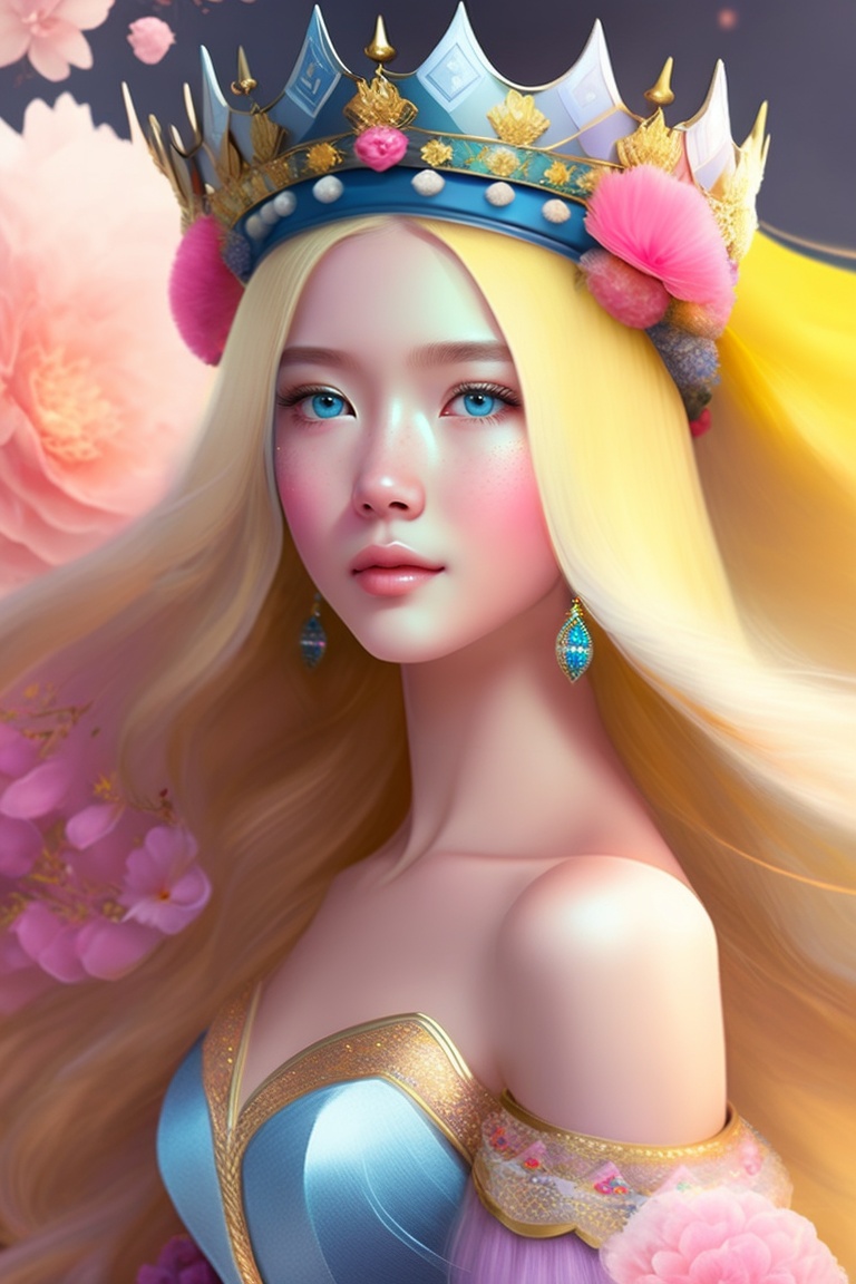 Lexica - A princess with yellow hair, white skin, long hair, blue eyes ...