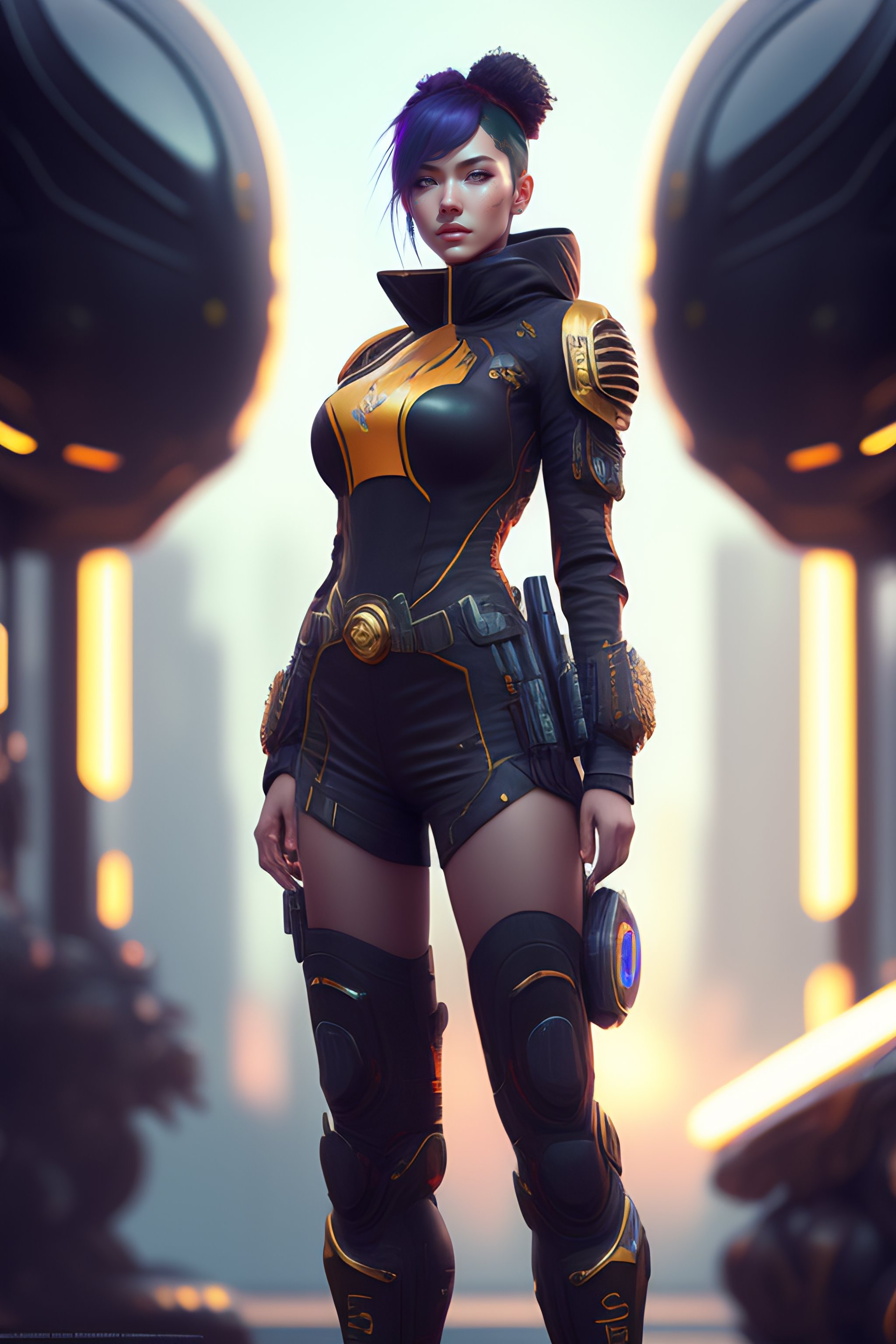 Lexica - Mech Punk clothes with short hair girl, battle status, hyper ...