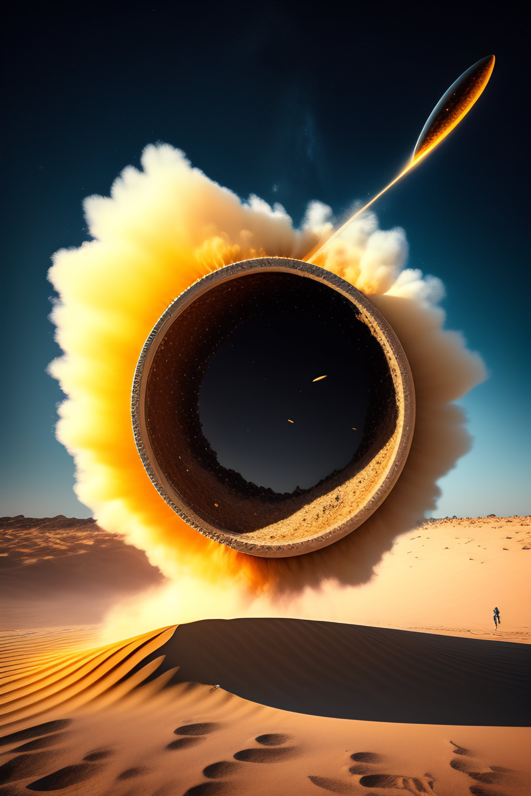 Lexica - Meteor crash on impact with flying sand, ultra realistic, high ...