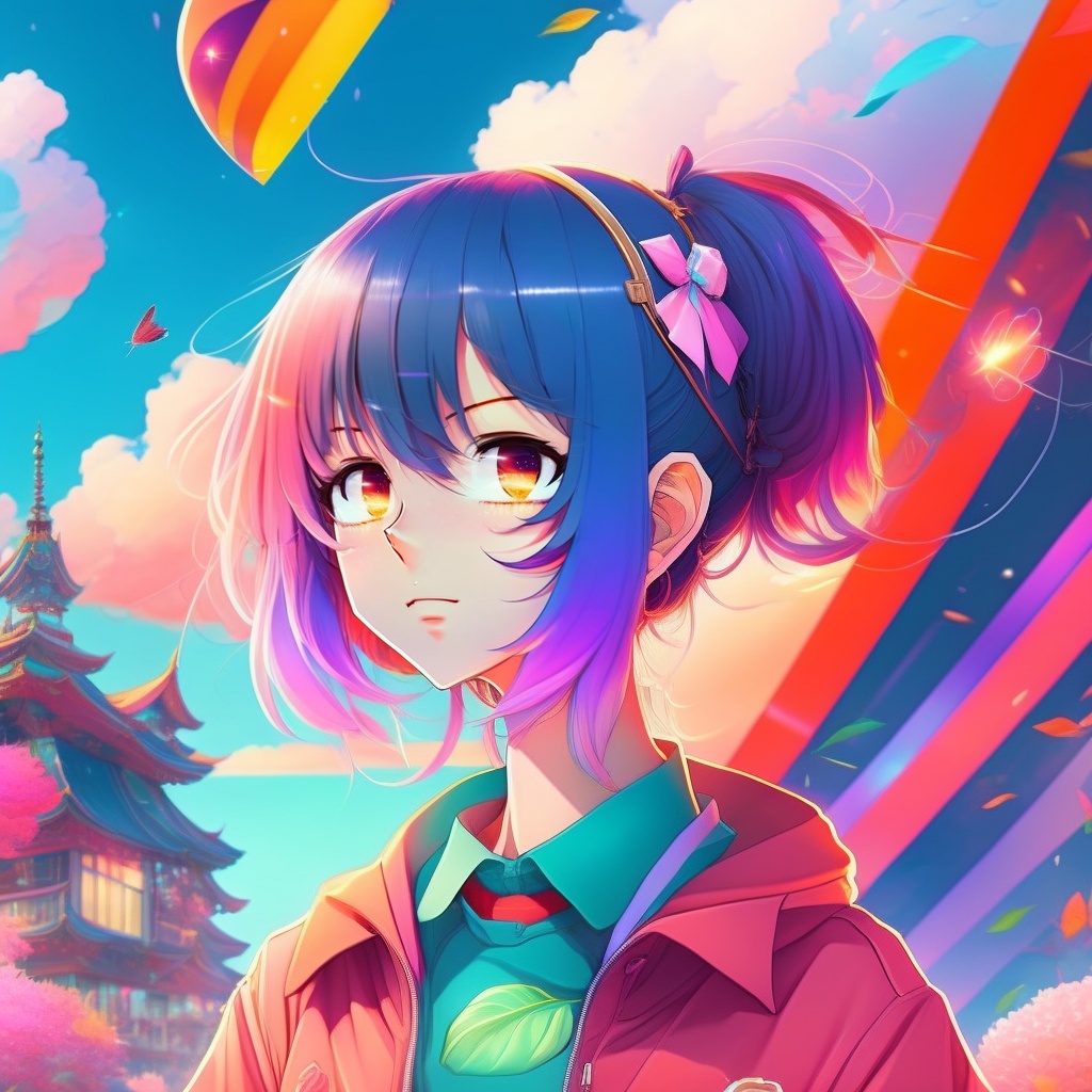 Lexica - Anime, a girl in a vibrant, colorful environment, with a ...