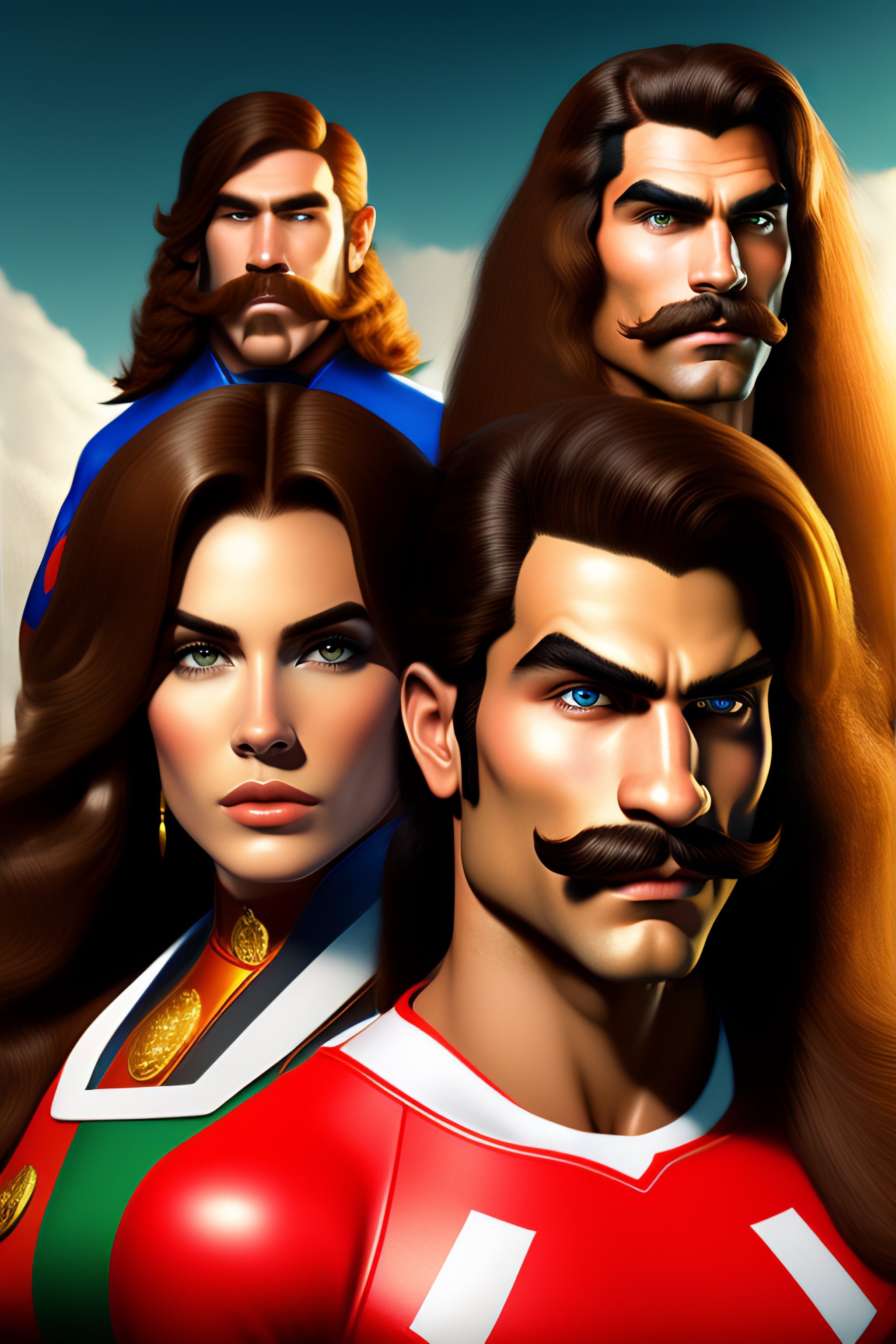 Lexica - Portrait of super strong mario bros with long hair realistic style