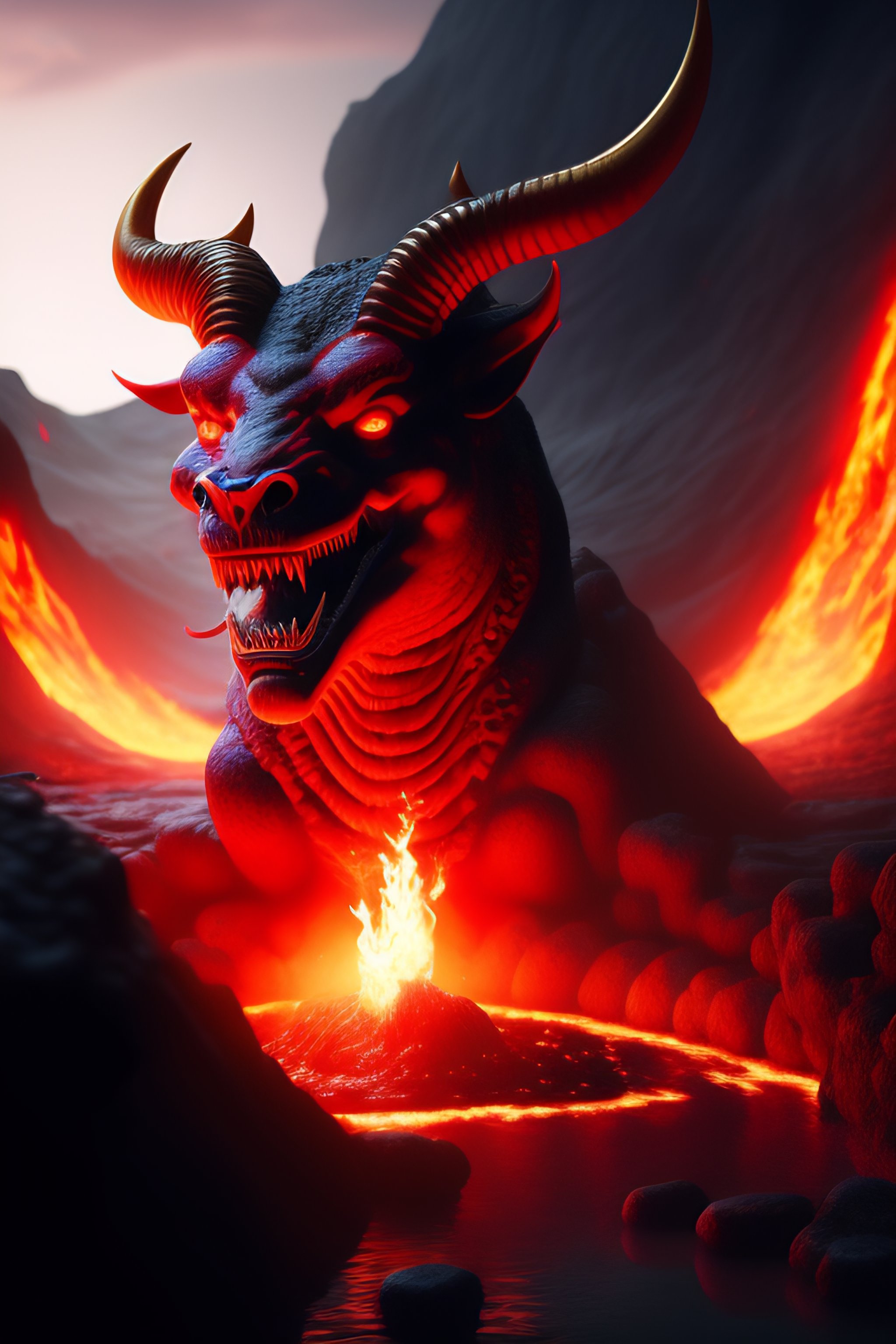 Lexica - A horned demon with blood coming out of mouth, smiling ...