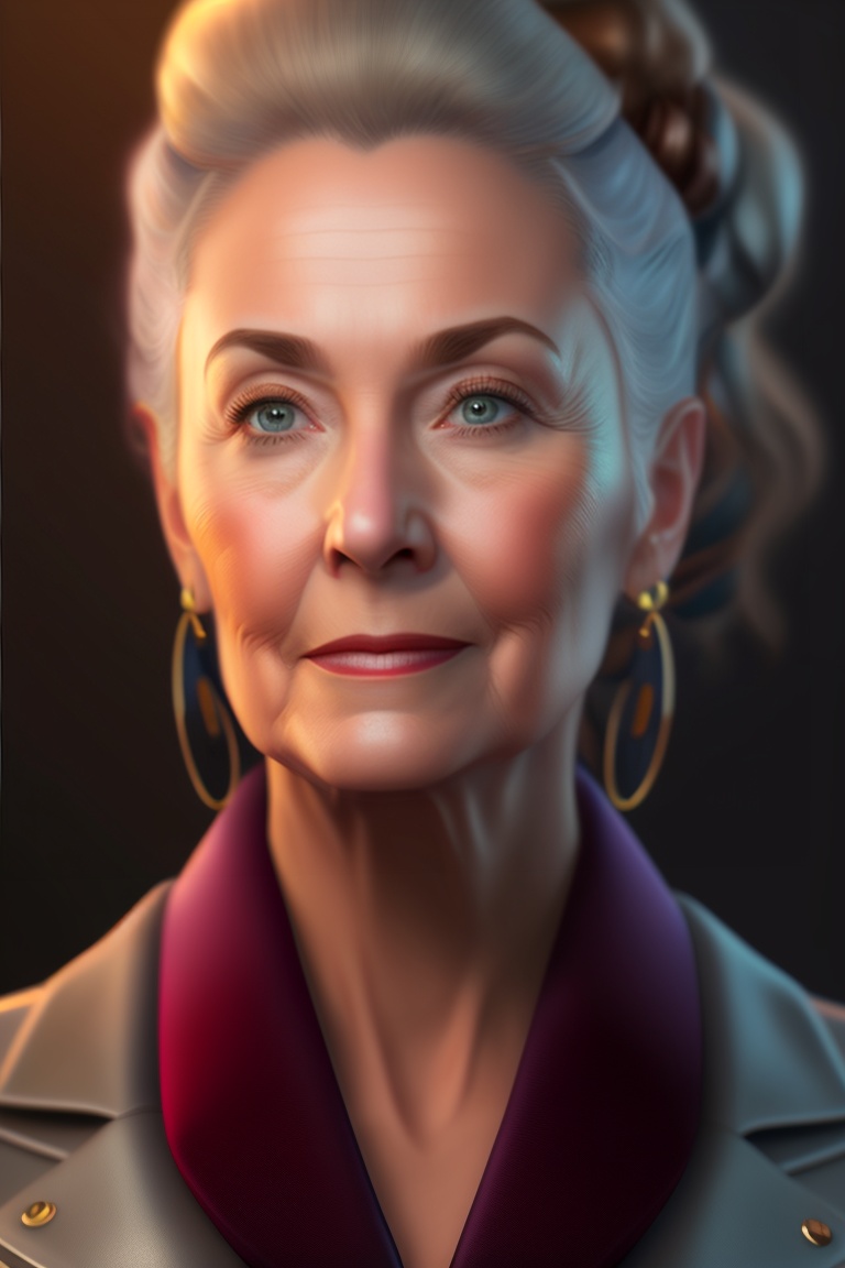 Lexica - A middle-aged woman, with slight expression marks on her face, tied hair, super ...