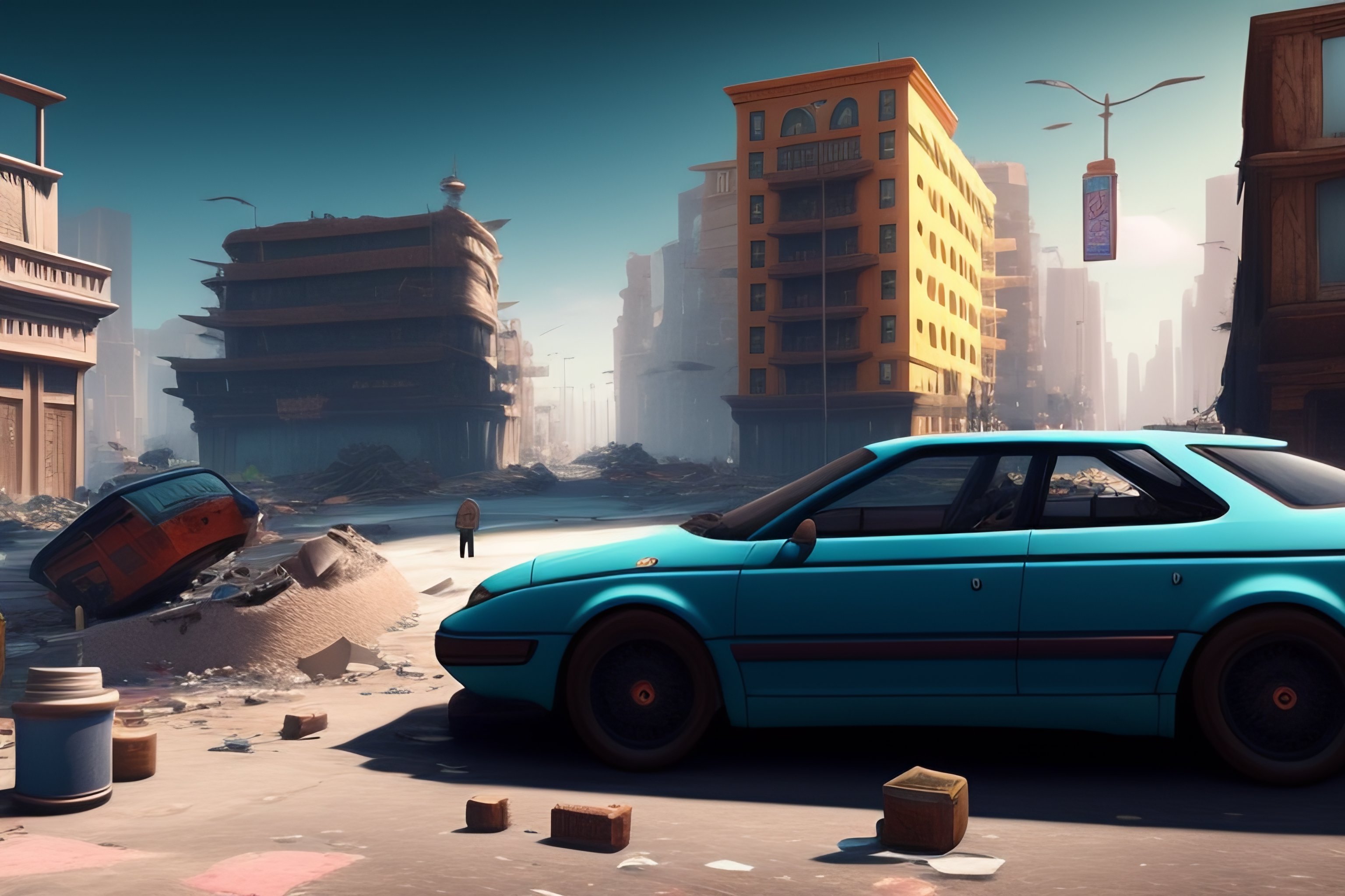 Lexica - A city with lots of broken buildings and rubble and damaged ...