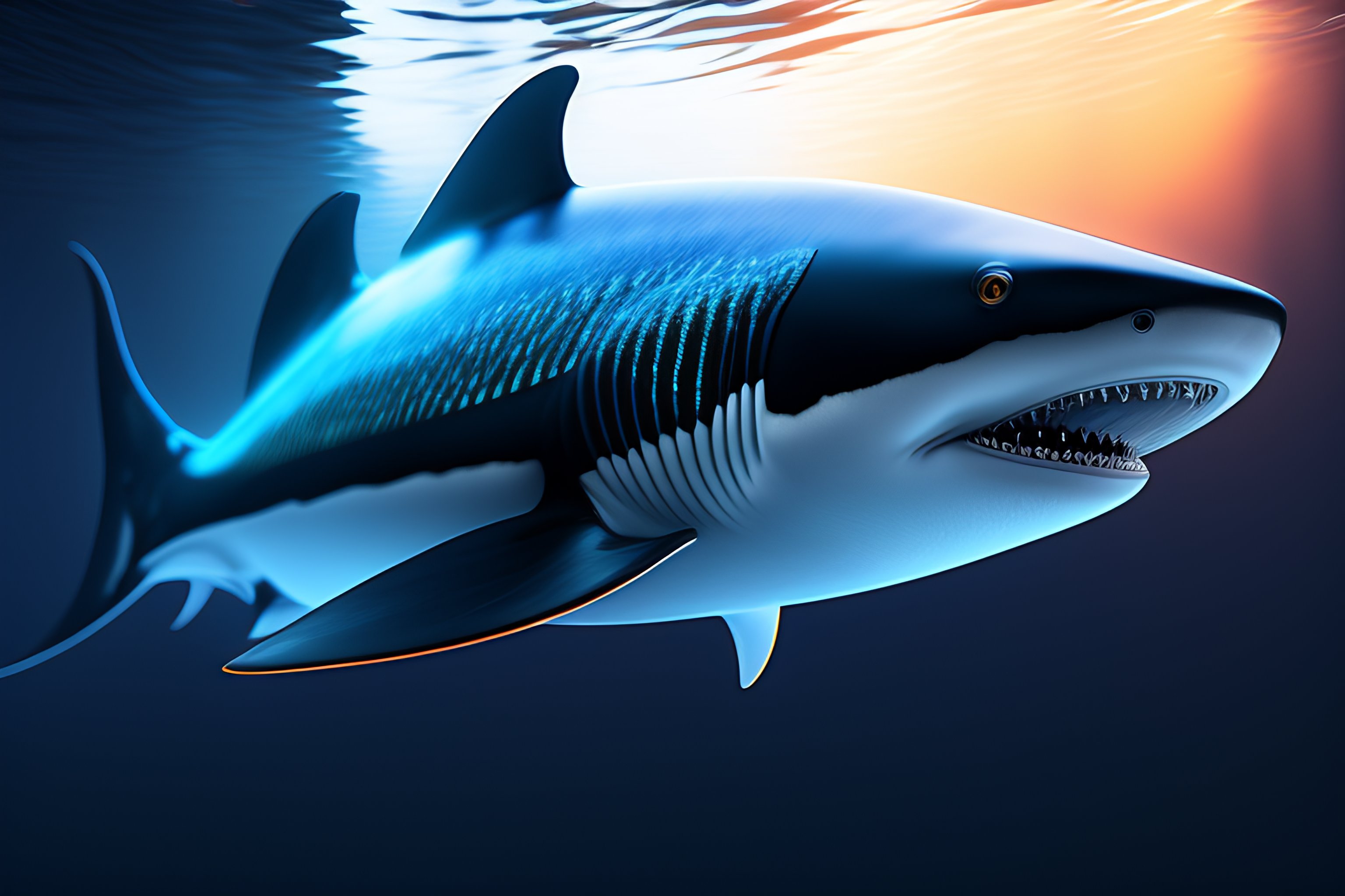 Lexica - Unreal fantastic black shark, blue colour scheme, side view ...
