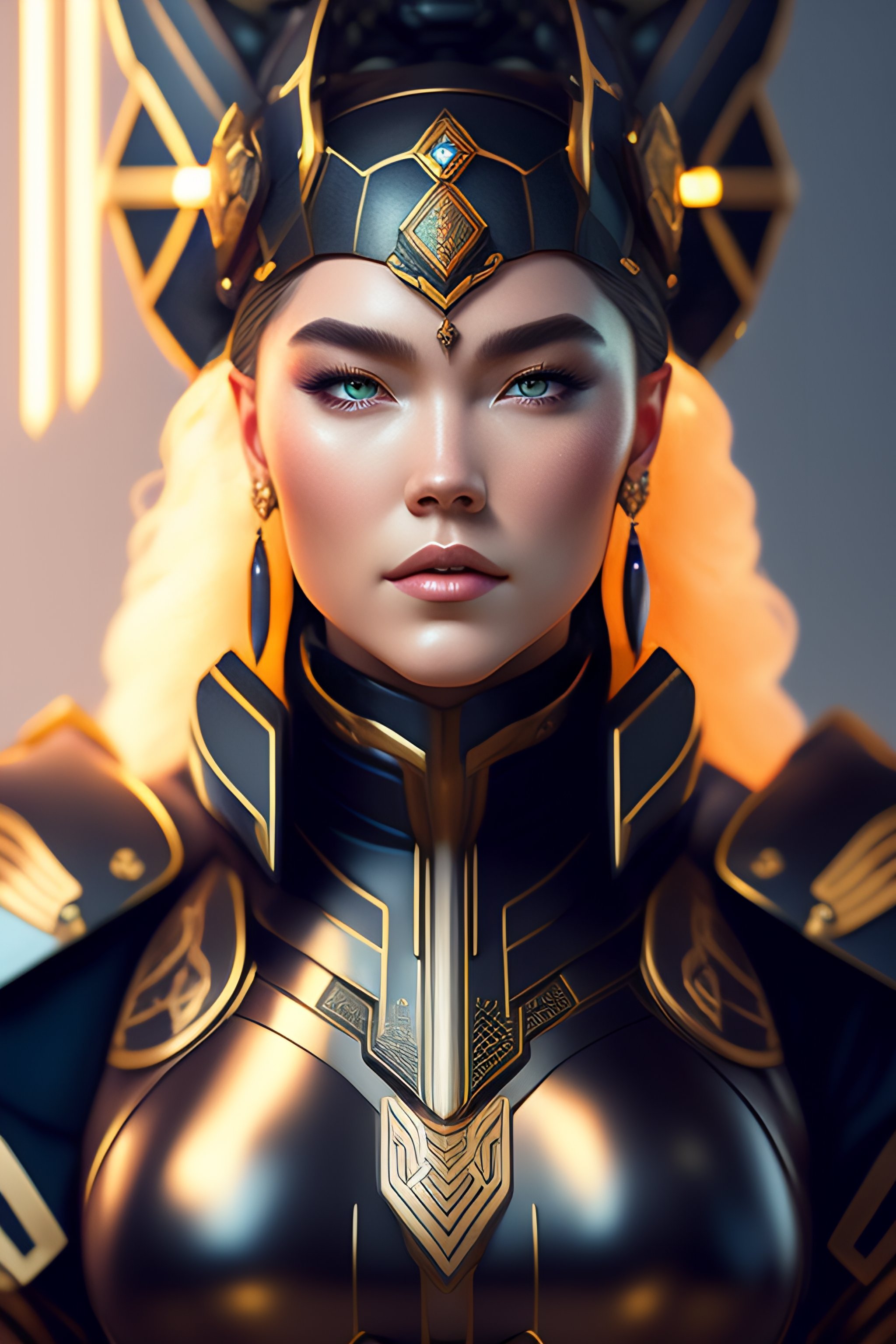 Lexica - Symmetry!! portrait of cyberpunk Florence Pugh empress goddess ...