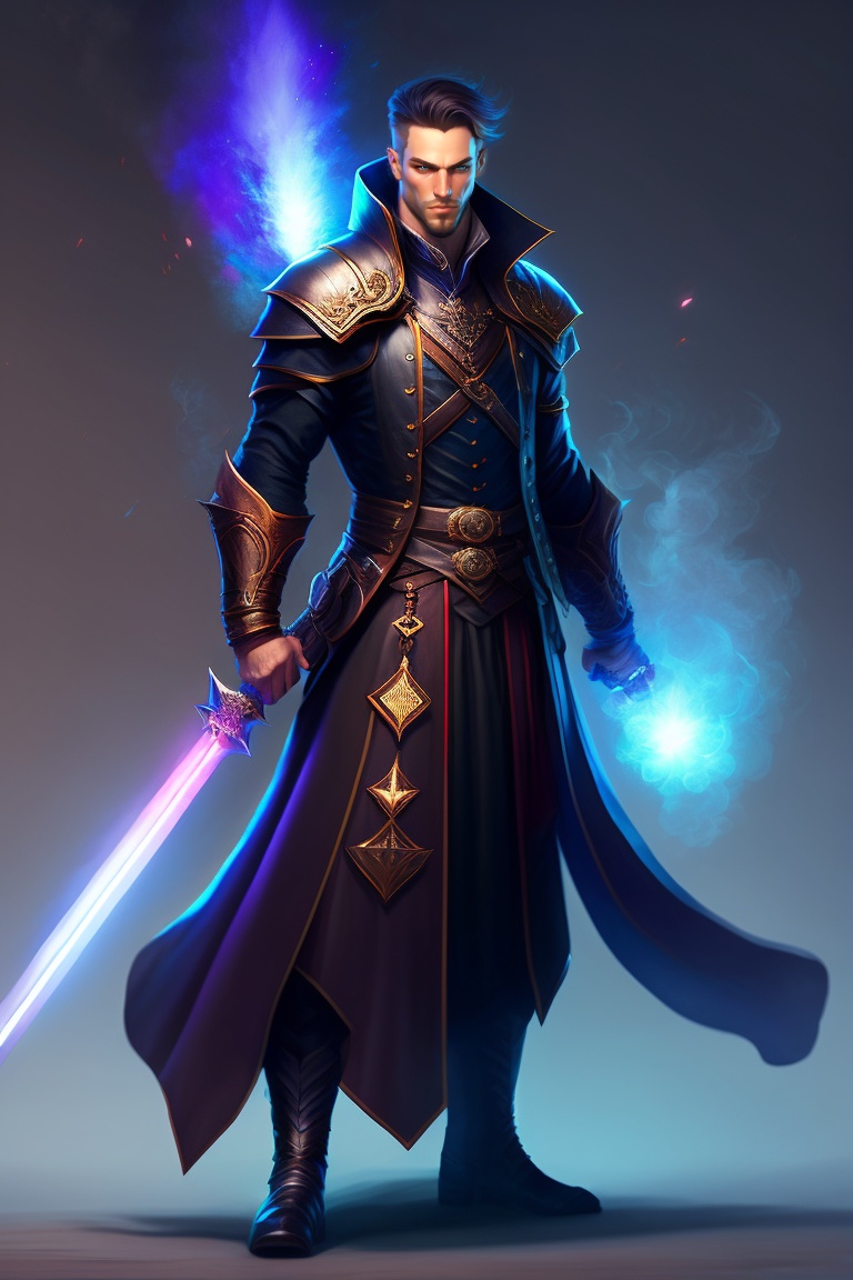 Lexica - Man, mage, rpg, dark overcoat, fluid magic aura from his body ...