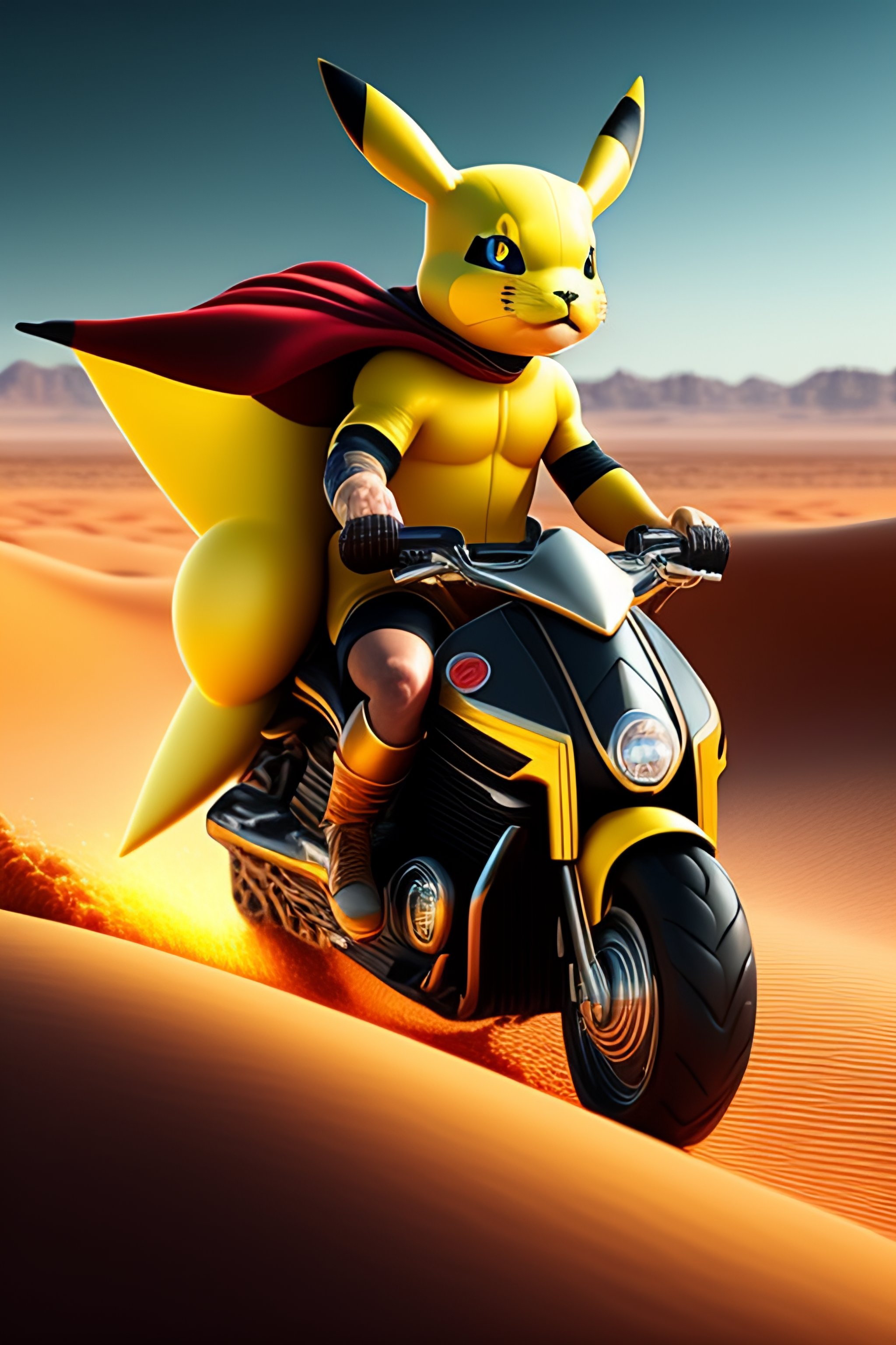 Lexica - Thor riding on Pikachu in a desert ultra realistic