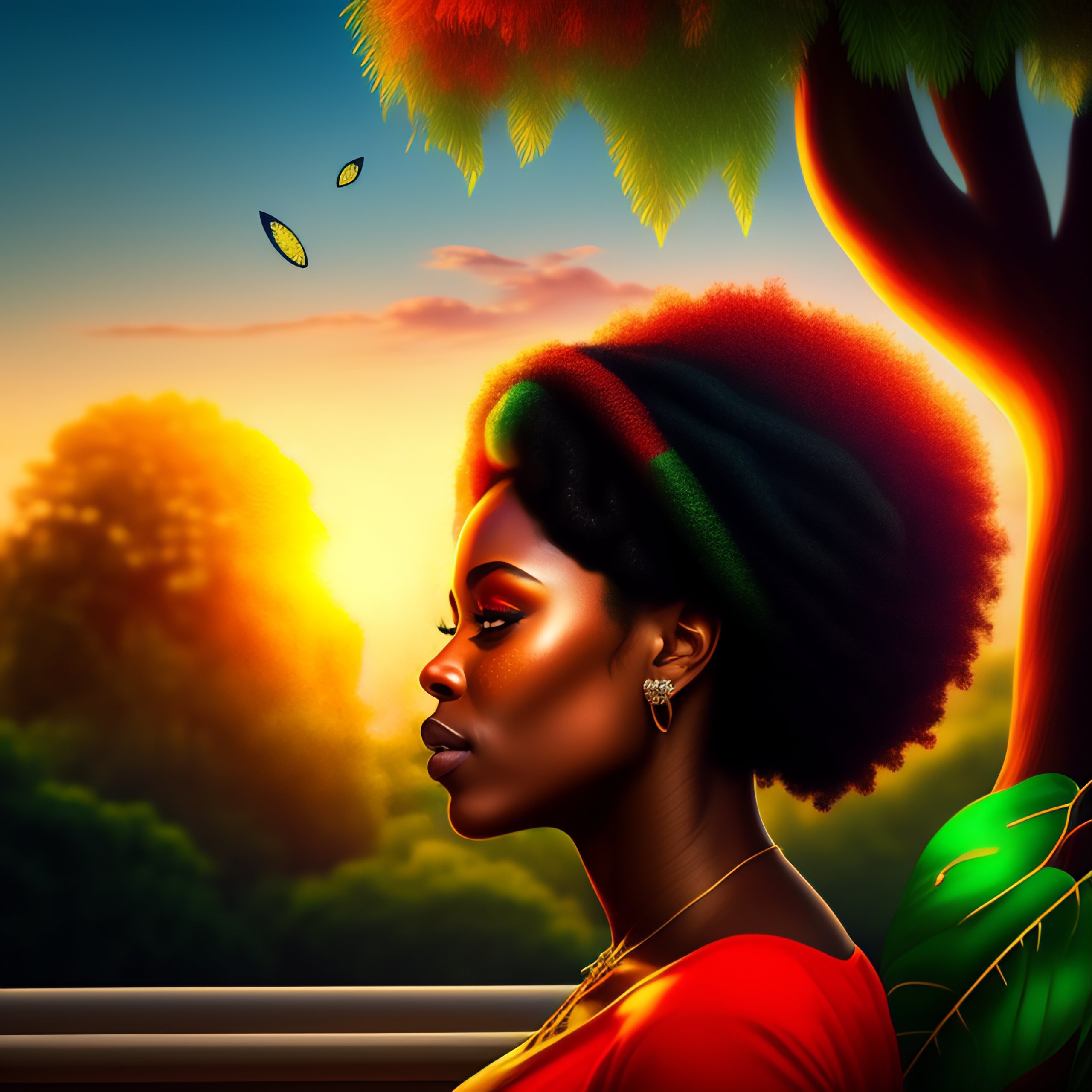 Lexica - Black rasta woman woman enjoying the view of trees with money ...