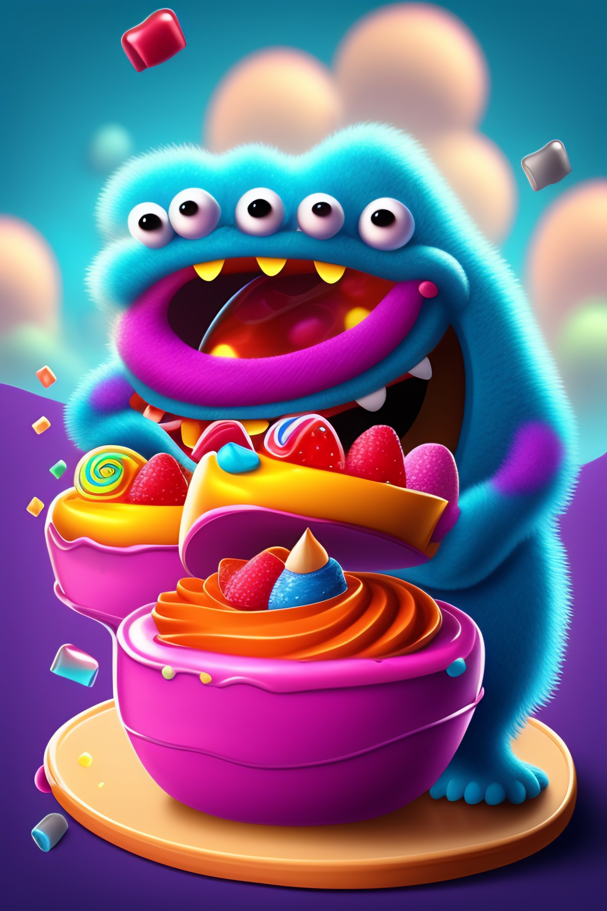 Lexica - Cartoon monster eating sweets