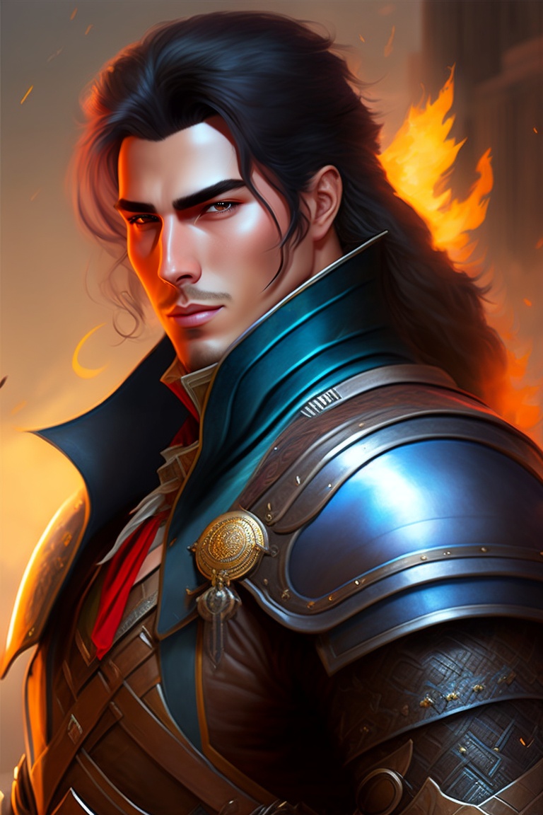 Lexica - Handsome male assassin and warrior with black hair, d&d