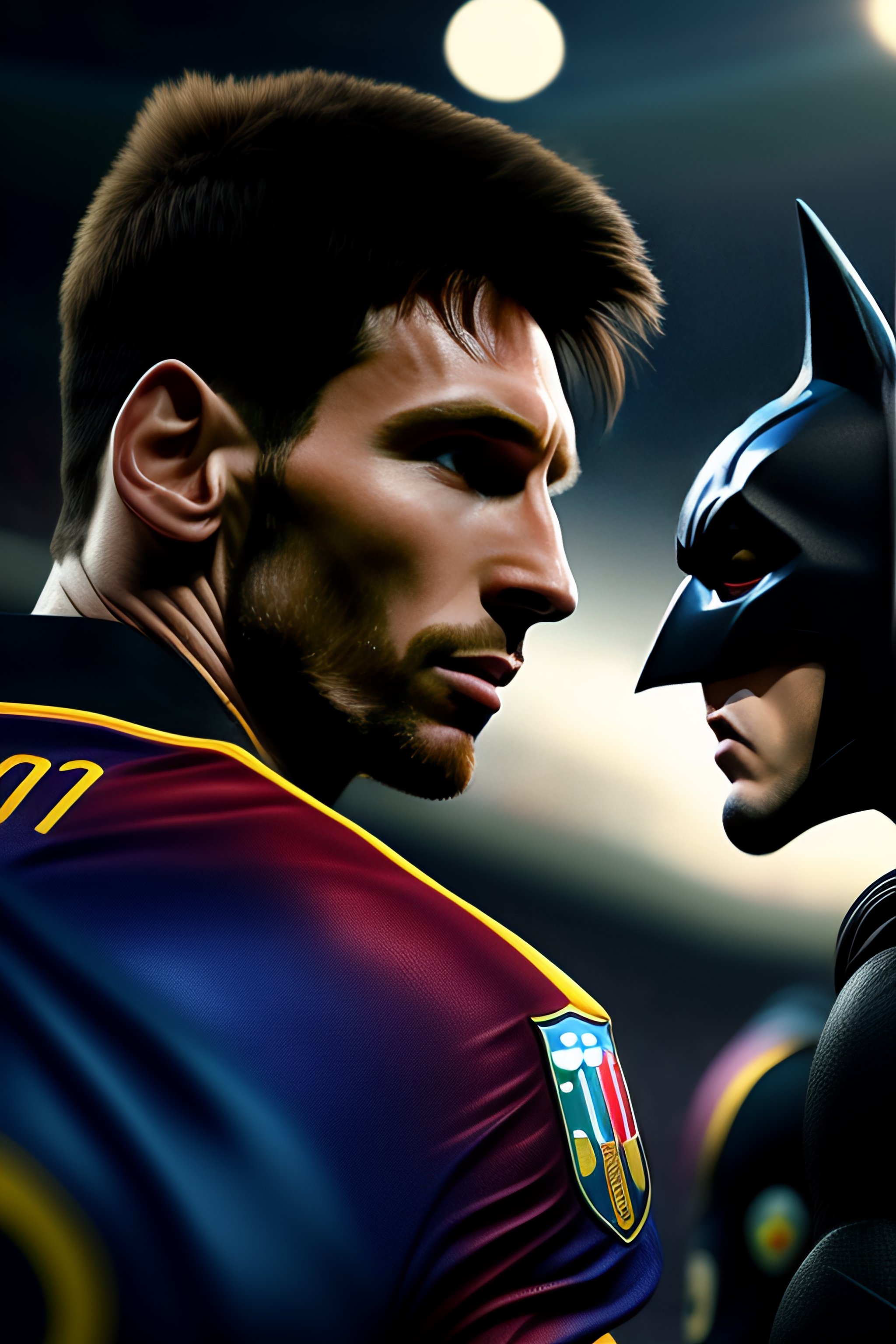 Lexica - Lionel Messi seated next to Batman, photorealistic 4k