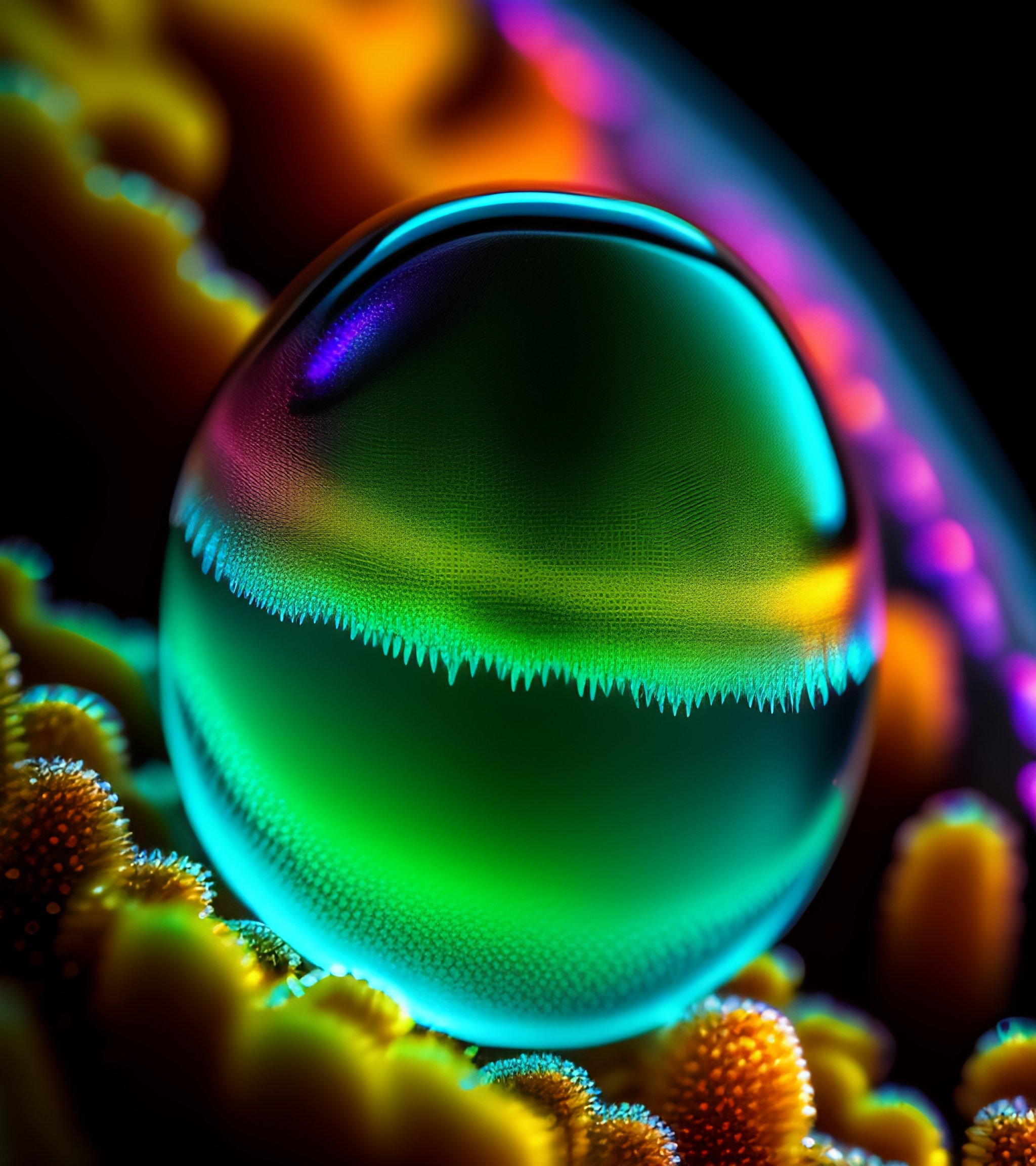 Lexica - A photograph of a luminous glossy iridescent black myxomycete ...