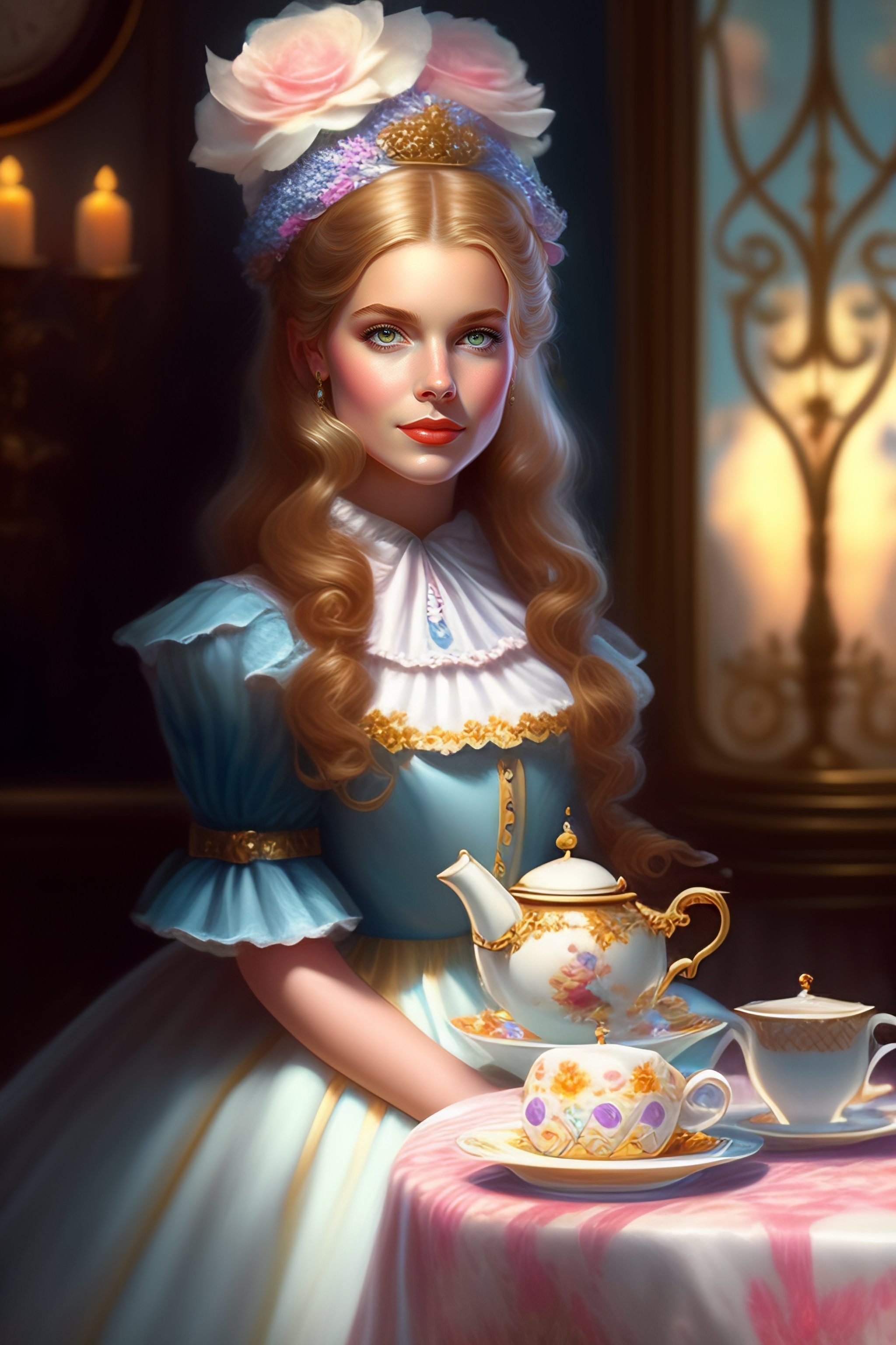 Lexica - “Alice at a tea party by Thomas Kinkade, Alice in Wonderland ...