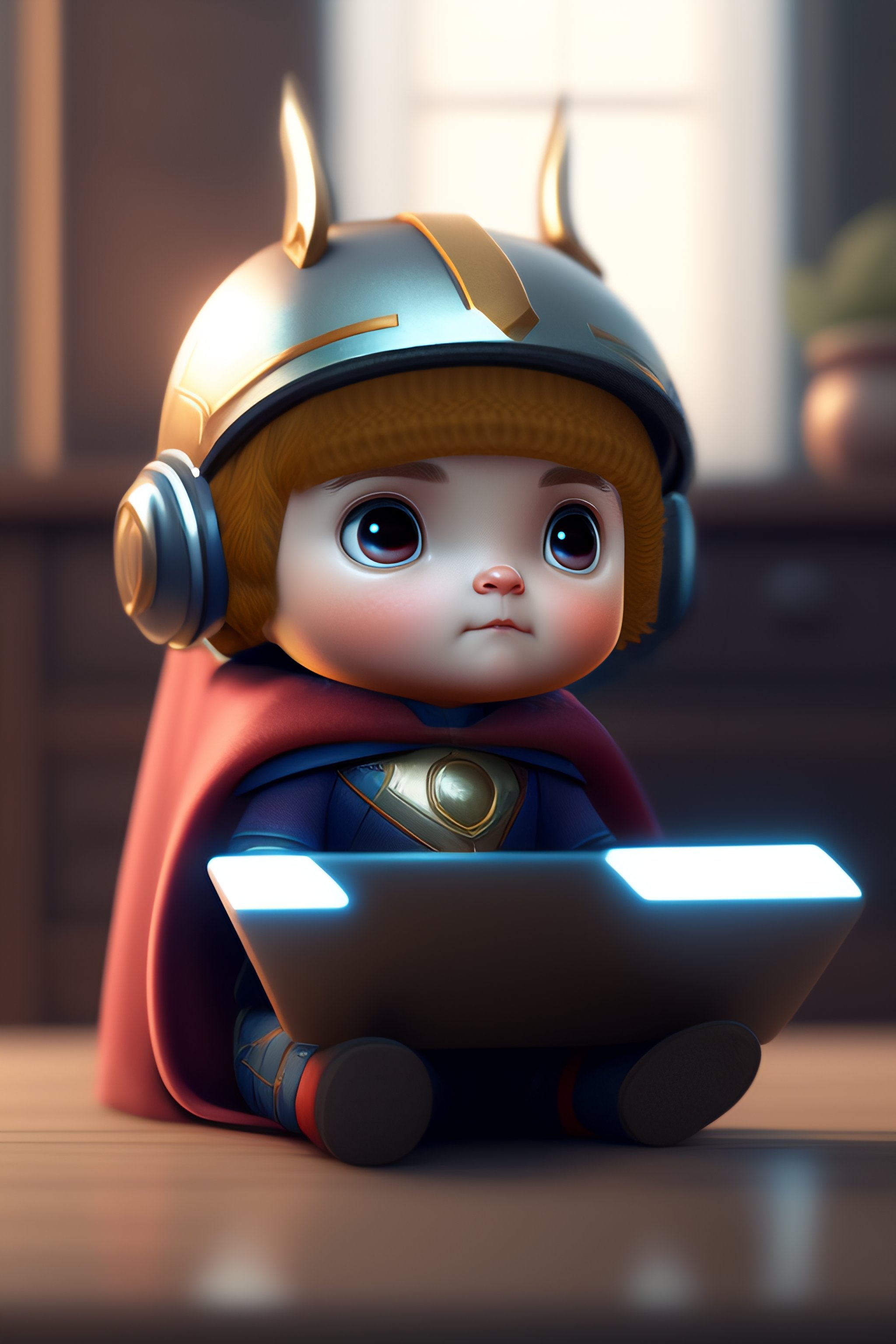 Lexica - Cute small humanoid Thor sitting in front of laptop ,unreal ...