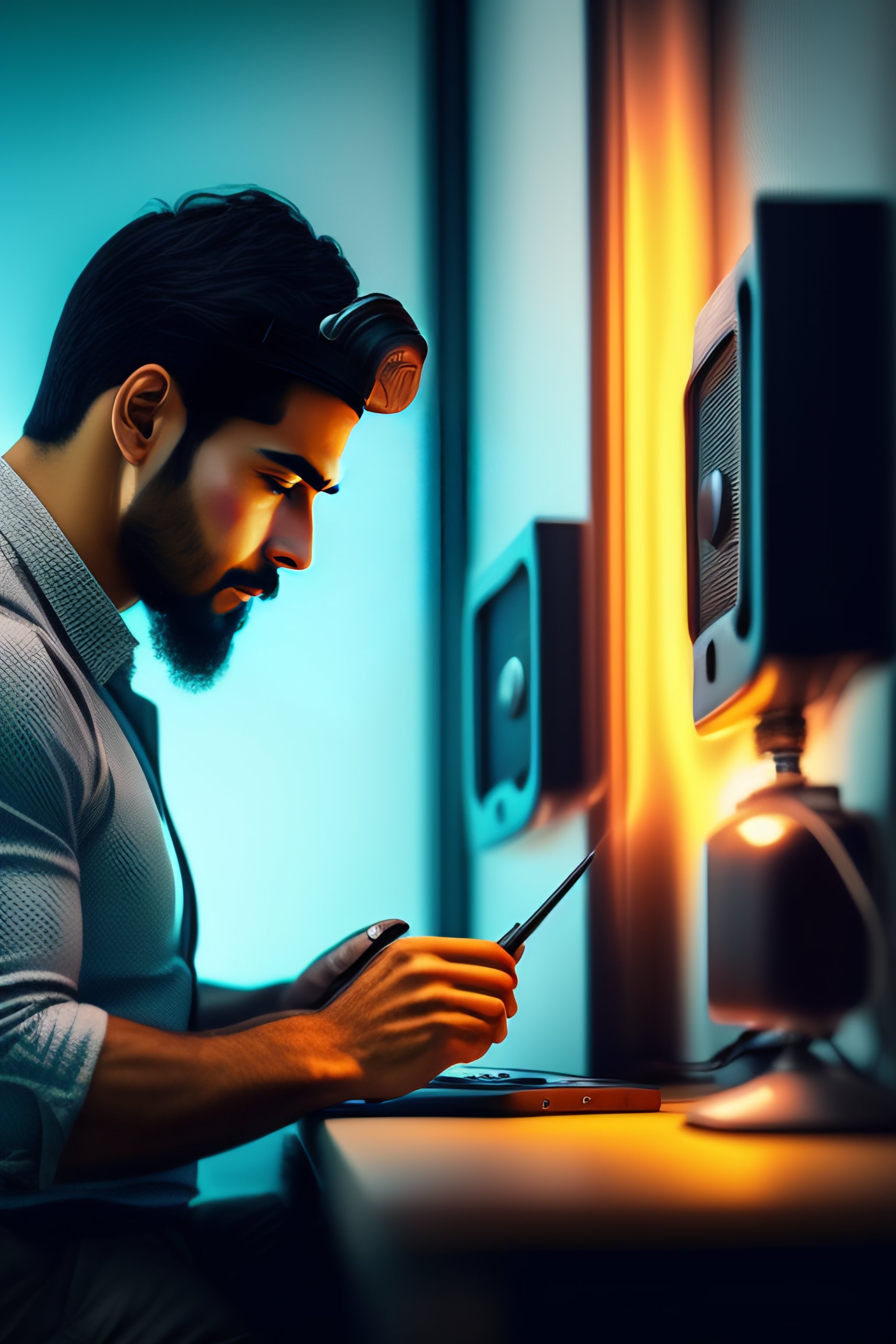 Lexica - Hombre trabajando con el telefono y el computado