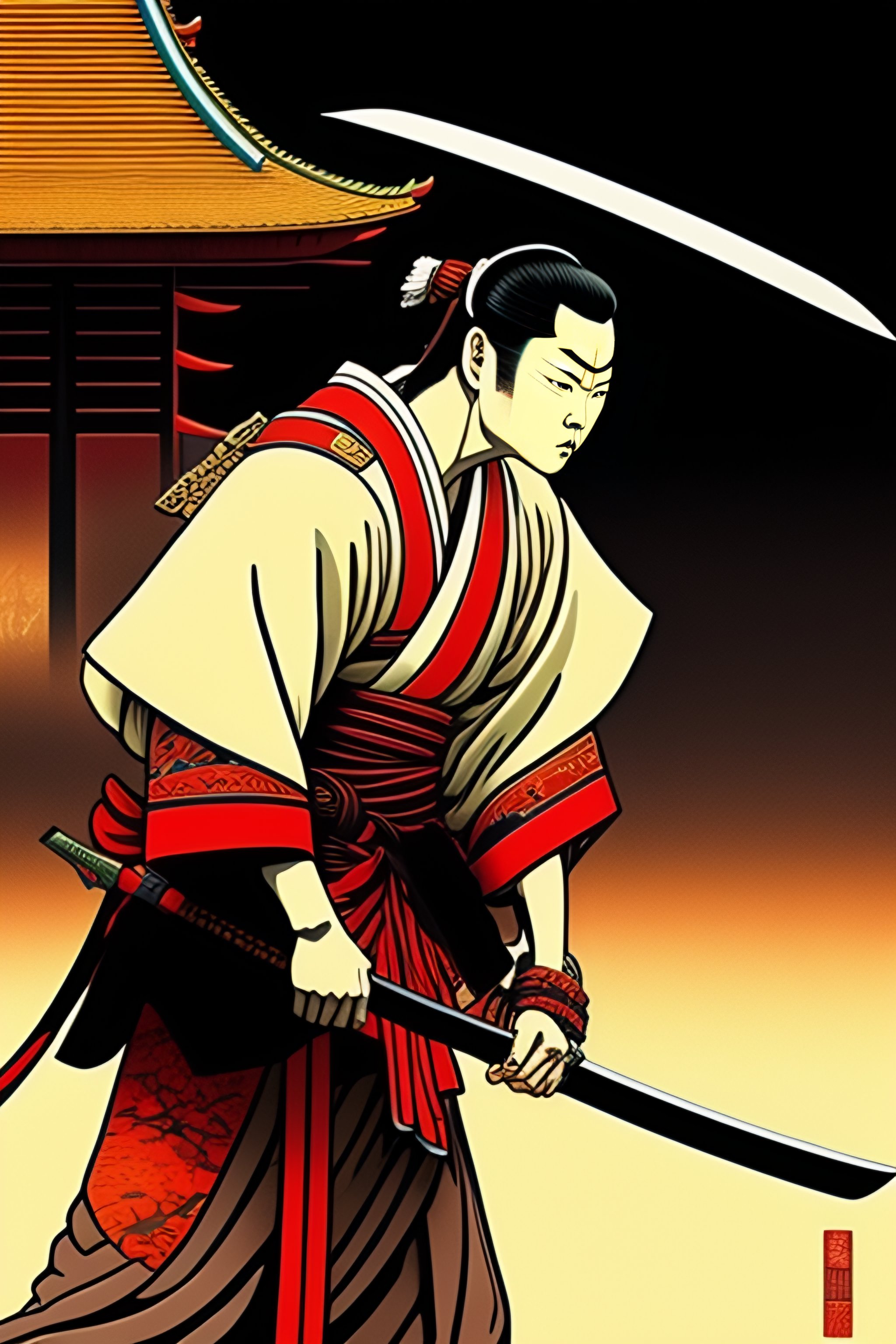 Lexica - The fallen samurai holds his katana which is bloody in ukiyo-e ...