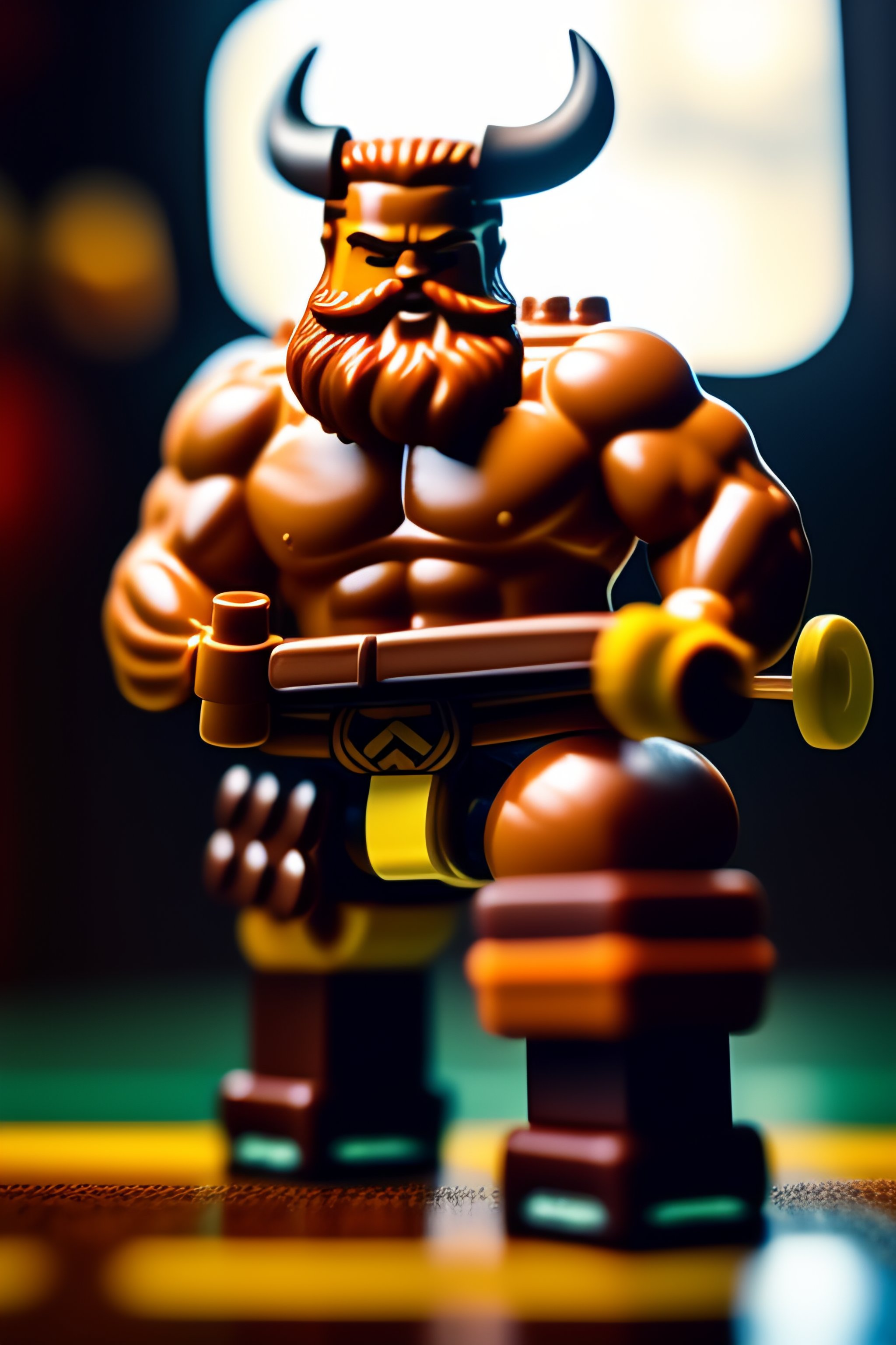 Lexica - A muscular viking playing with LEGO