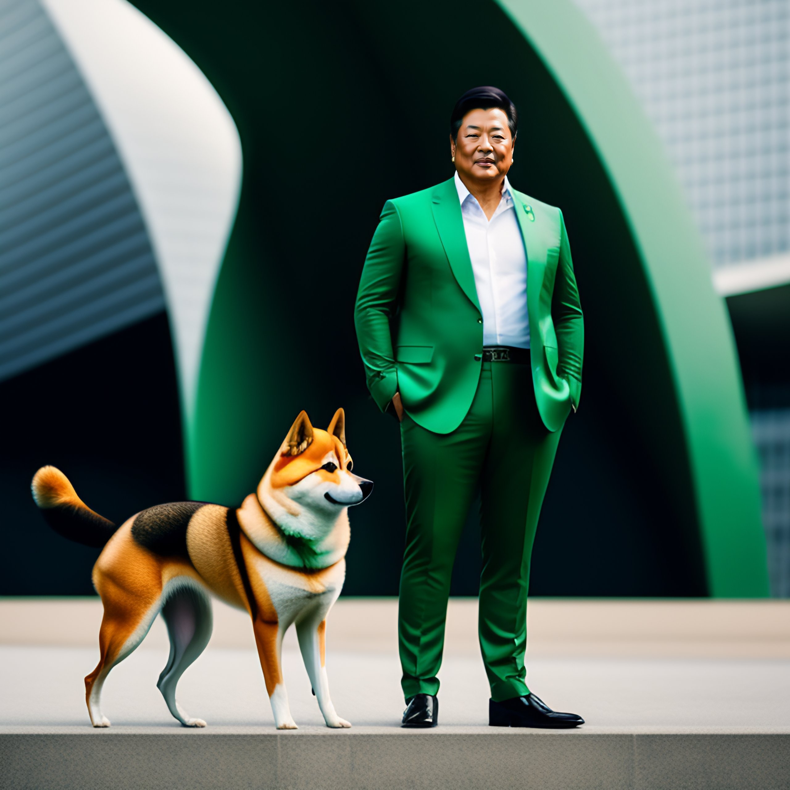 Lexica - Medium Shot of a shiba inu dressed in a fancy green suit ...