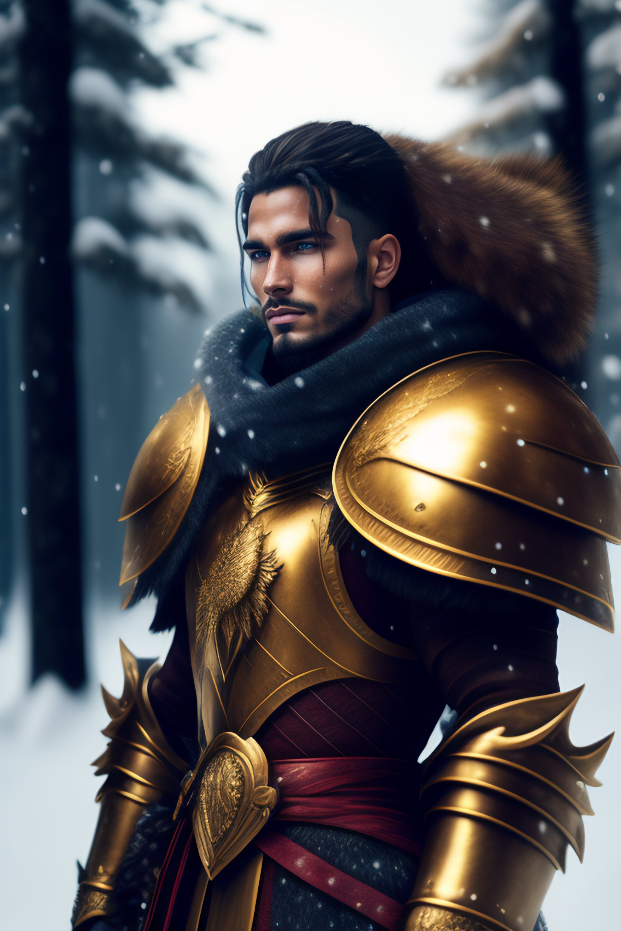 Lexica - Raid hair golden armor warrior, winter ambiance, forest ...