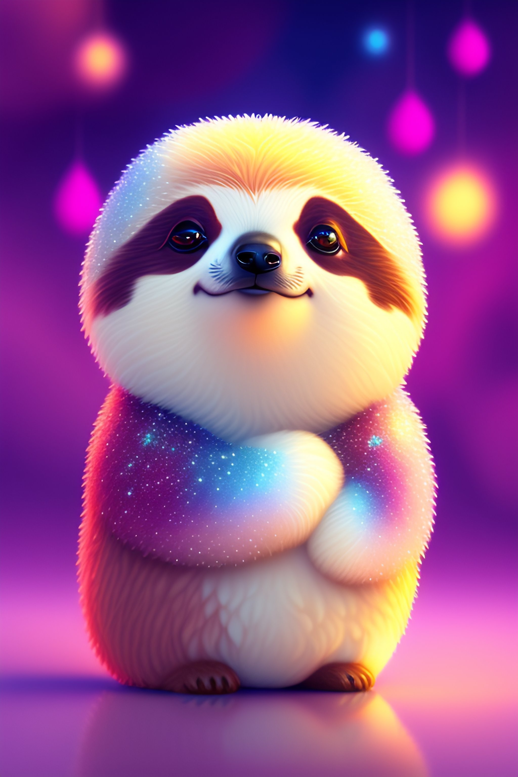Lexica - CUTE AND ADORABLE CARTOON FLUFFY SLOTH, FANTASY, GLITTER ...