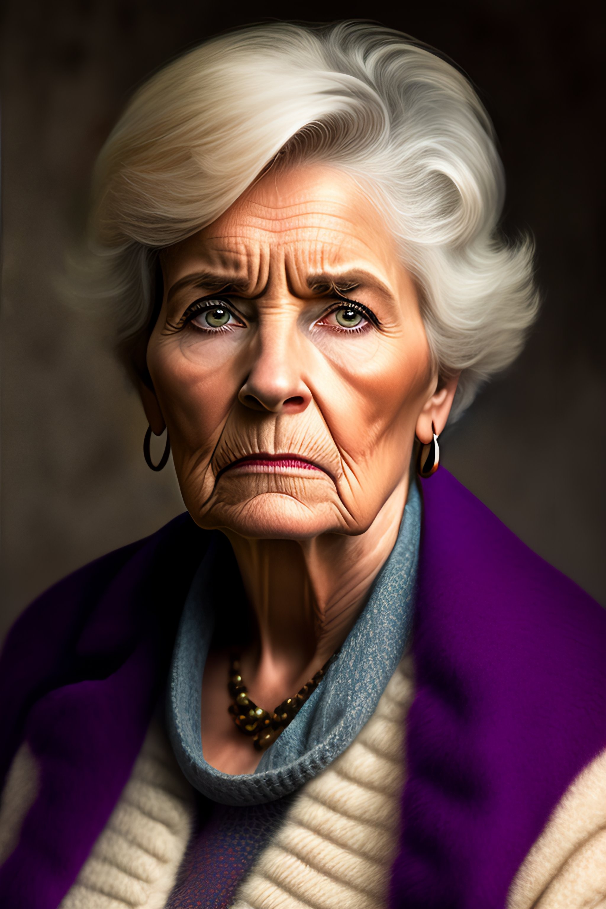 Lexica - Portrait of a grumpy mean scowl old woman