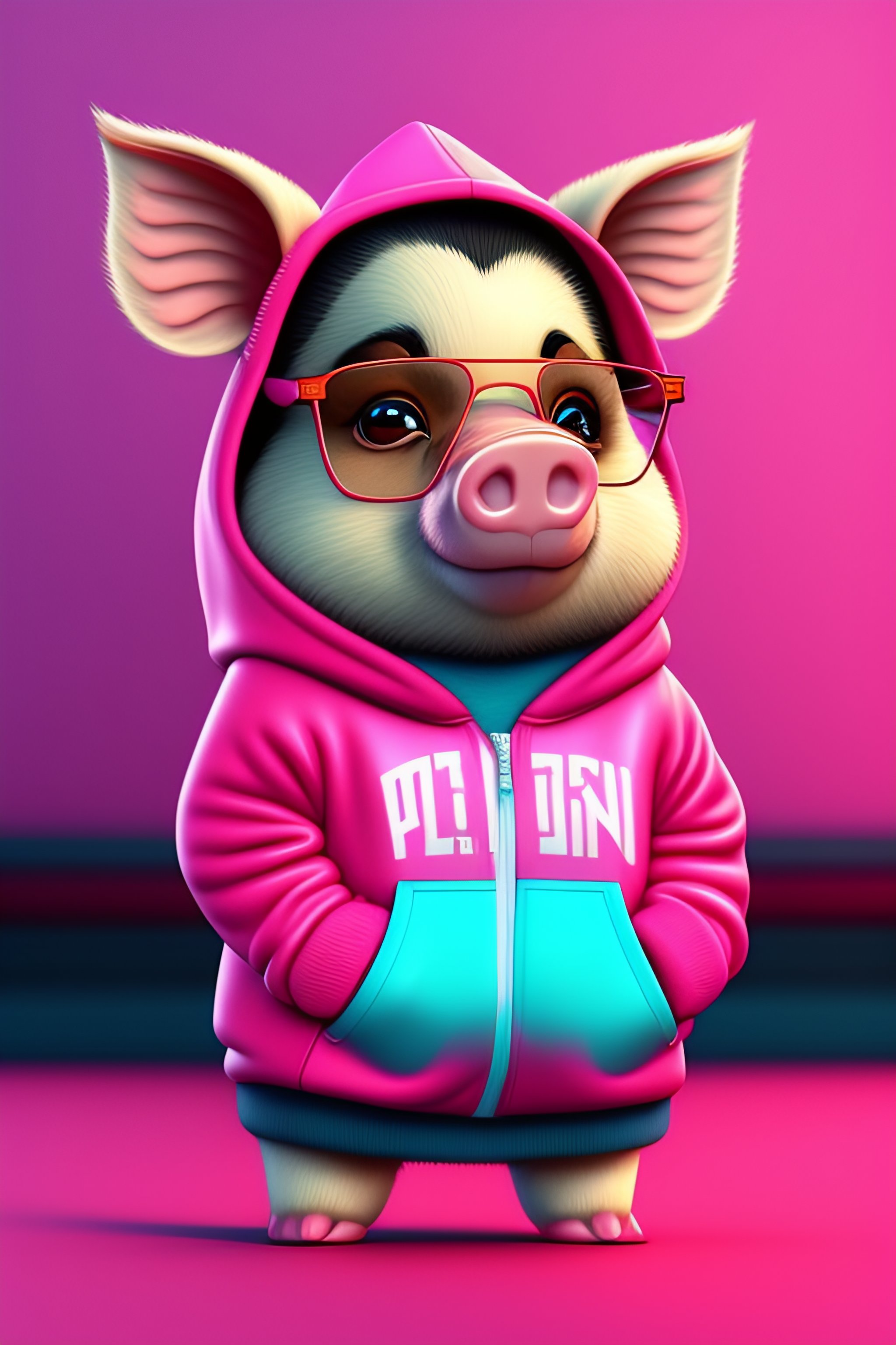 Lexica - A stuffed pig wearing a pink hoodie and glasses, graffiti art ...
