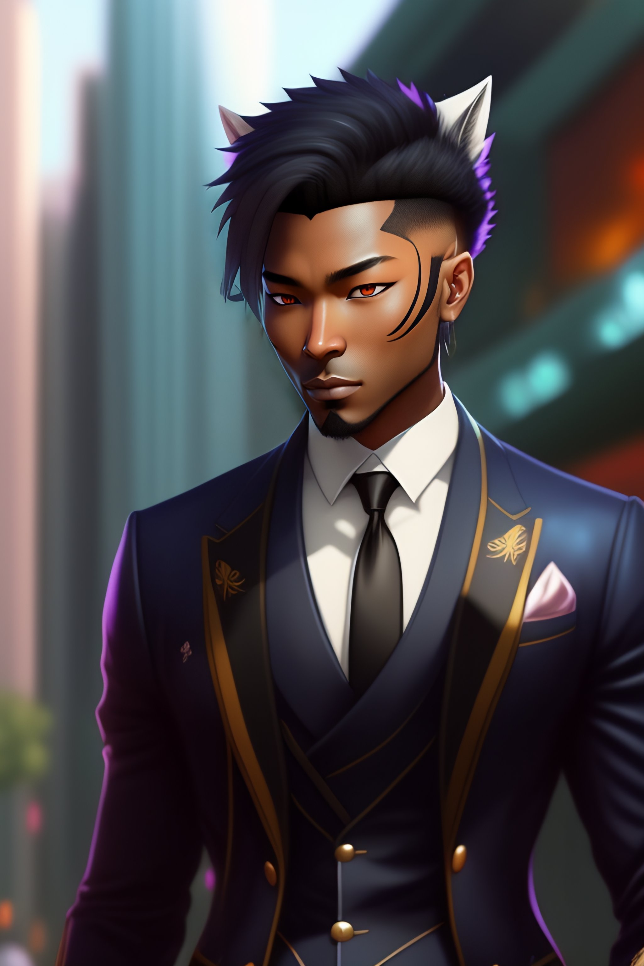 Lexica - Anthro furry humanoid anime man , three piece suit, checking ...