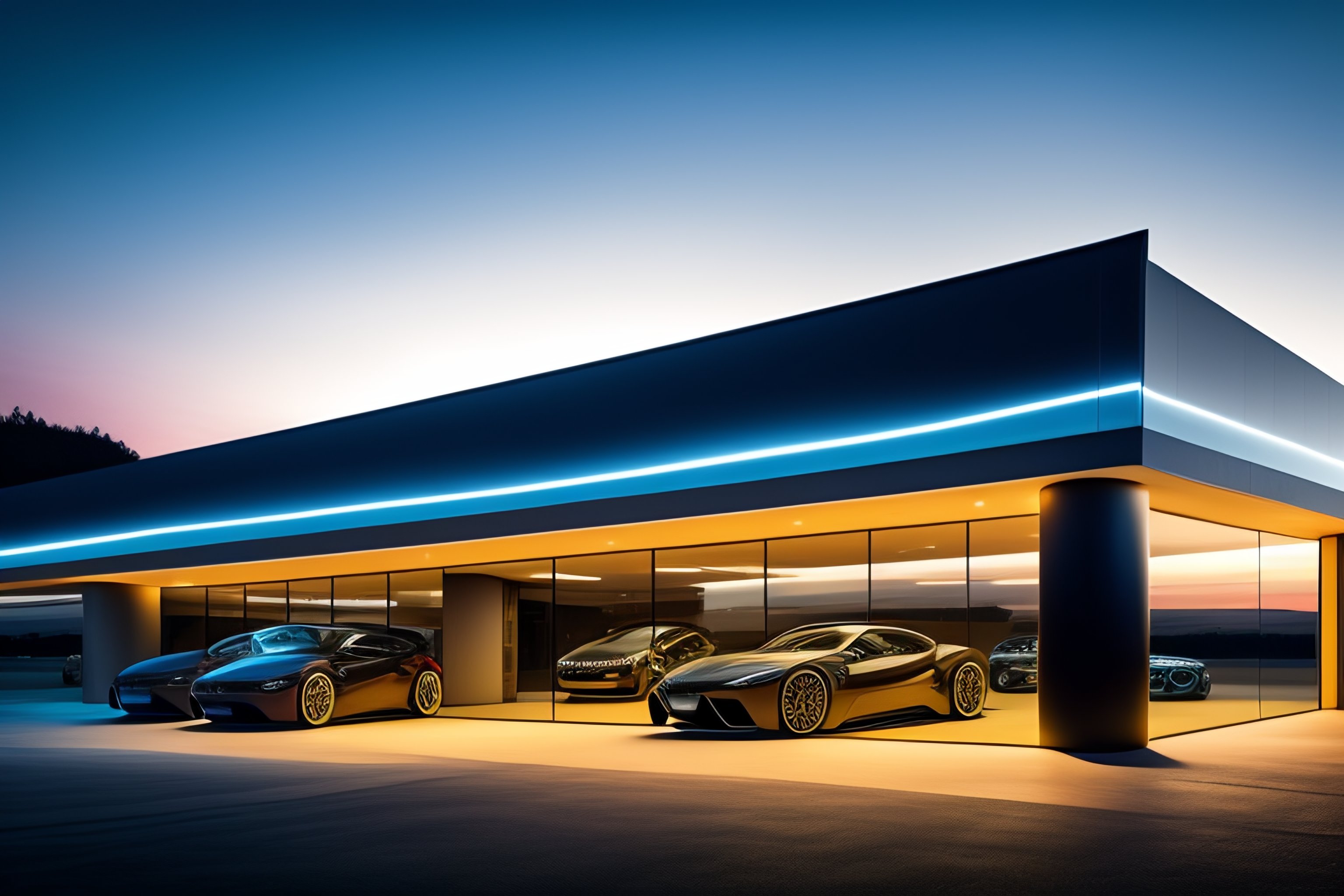 Lexica - BMW dealership with futuristic glowing car