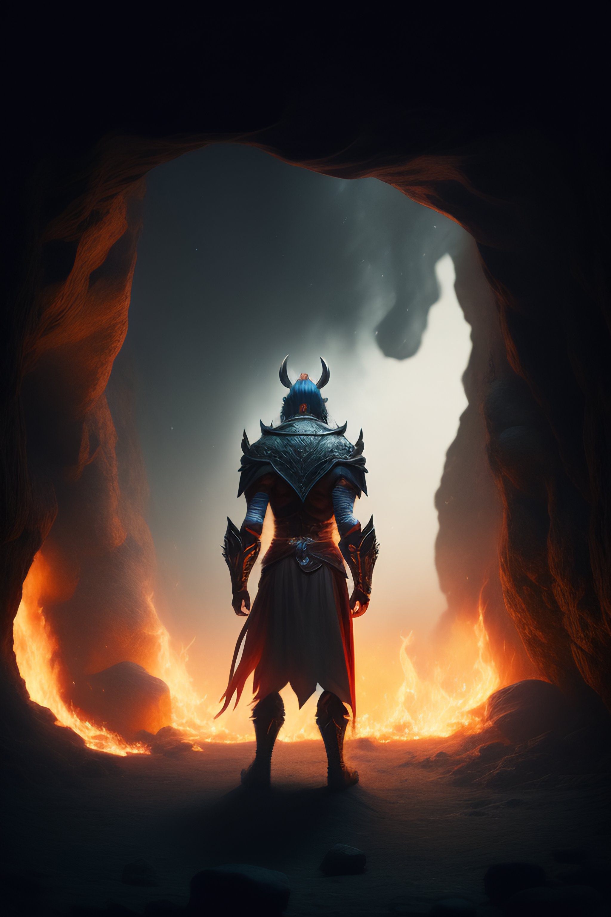 Lexica - Burned elf god standing in cave