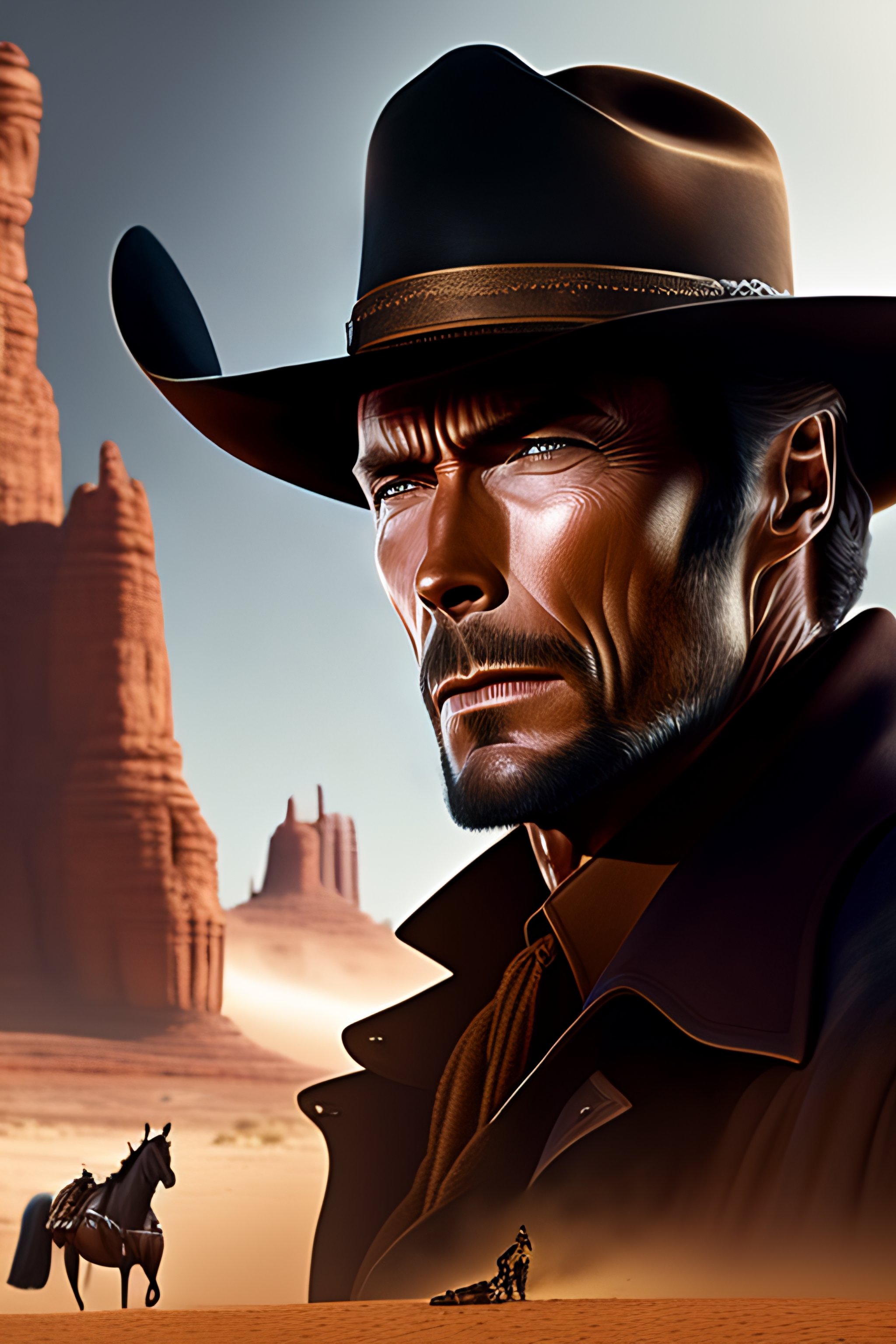 Lexica - Portrait shot of clint eastwood western cowboy firing revolver ...