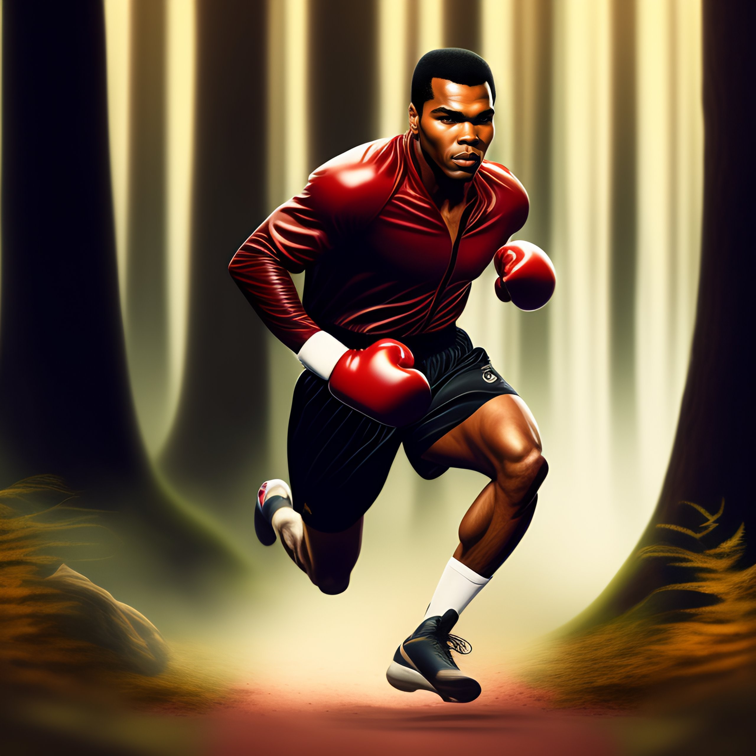 Lexica - Mohammad Ali boxer realistic cartoon portrait in sport suit ...