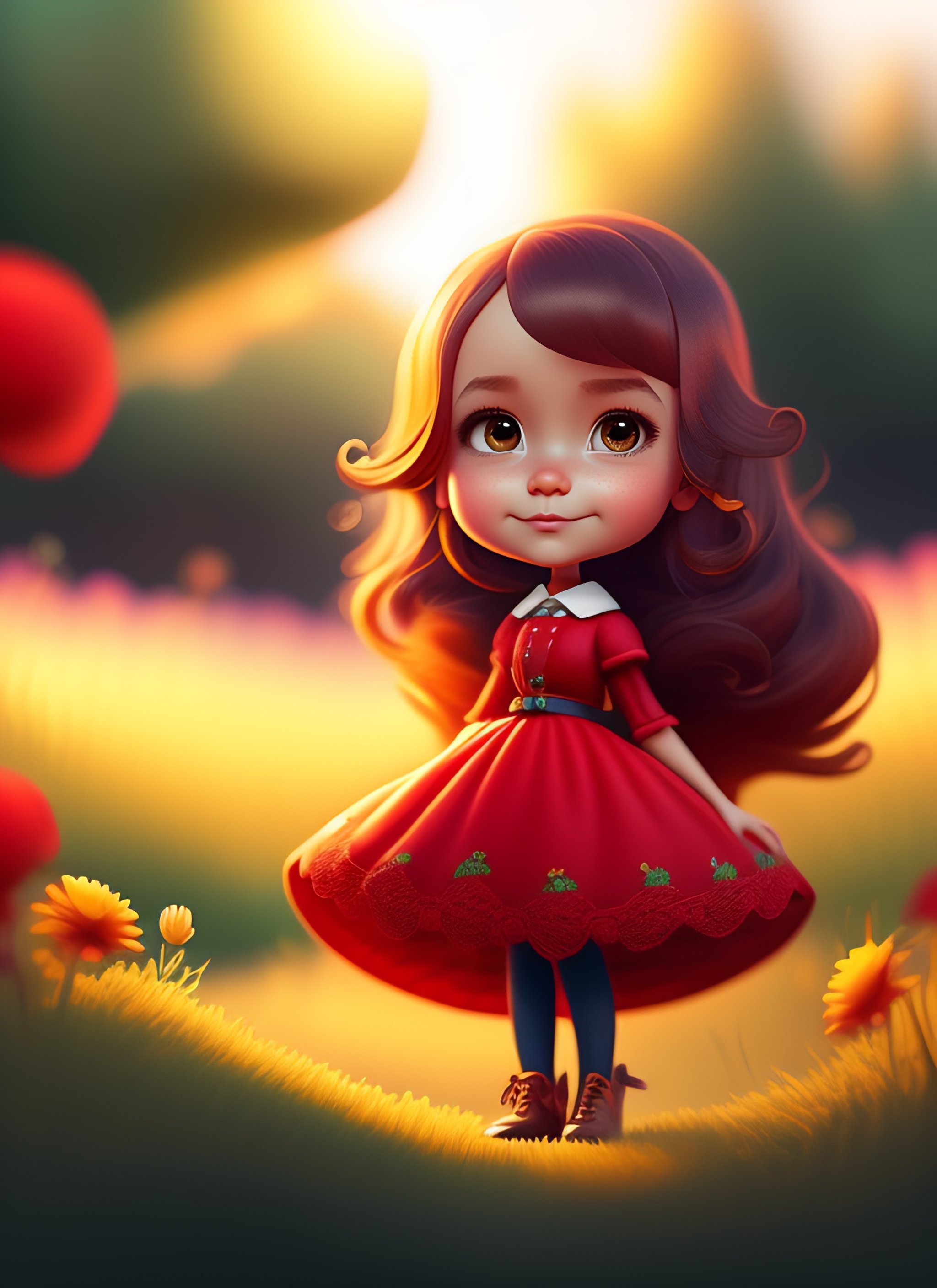 Lexica - View of gorgeous meadow with 2 year old lhappy girl in red ...