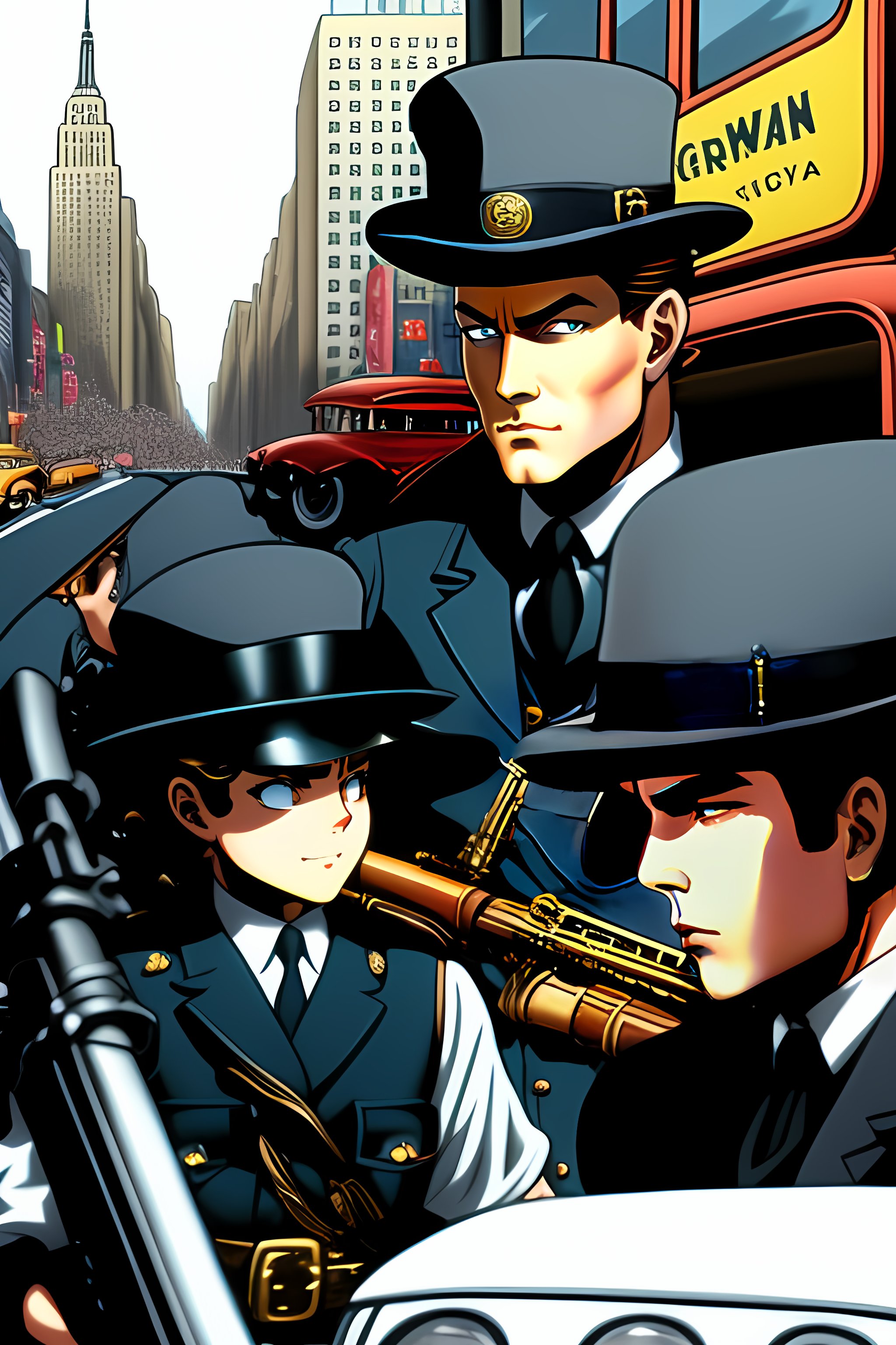 Lexica - Anime 1940 american gangsters with tommy gun in new york