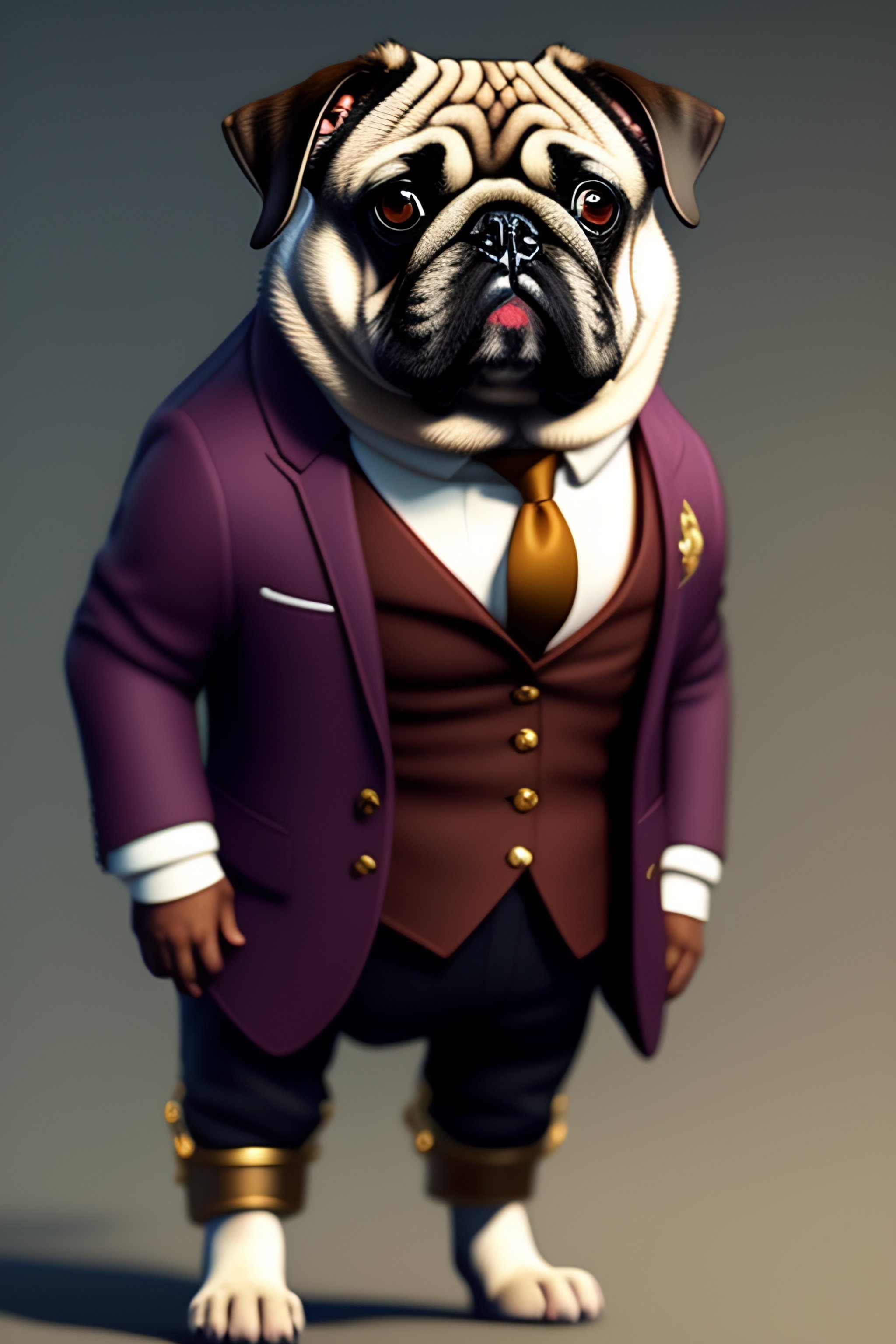 Lexica - Anthro furry humanoid pug, three piece suit, character concept ...