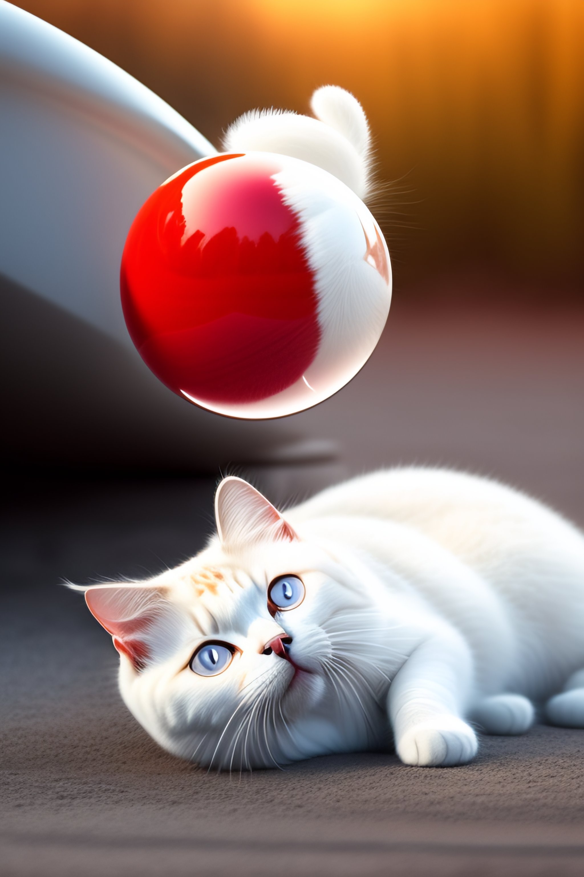 Lexica - A white cat over playing with red ball
